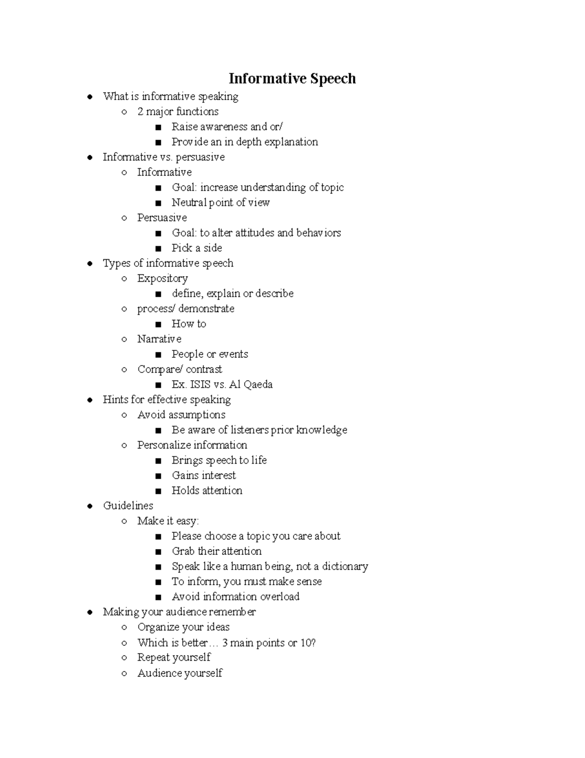 COMM-201 Informative Speech - Informative Speech What is informative ...