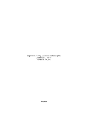 Post-Lab Report 5 - Experiment 5: Drug Analysis of Acetaminophen ...