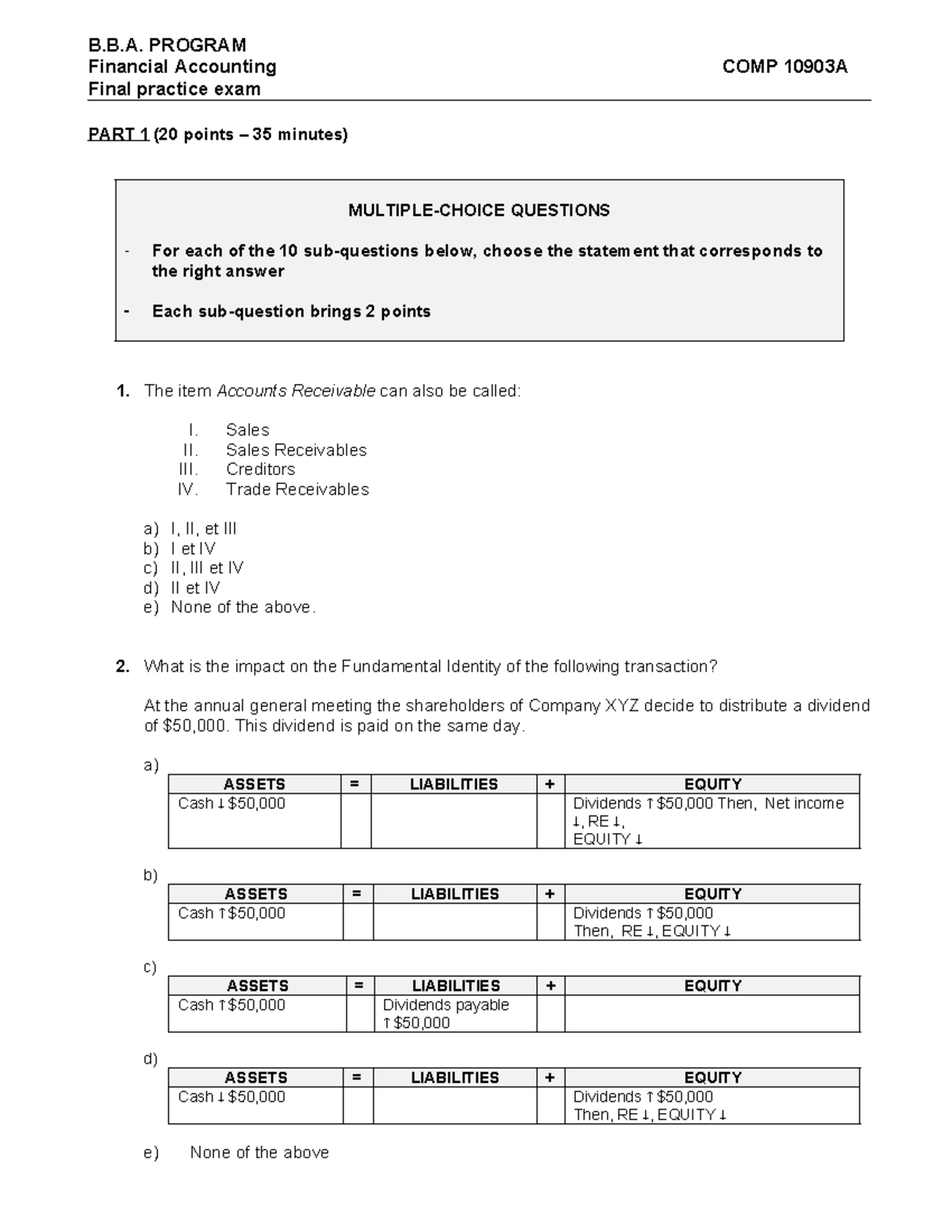 COMP10903 A Final Practice exam - Financial Accounting COMP 10903A ...