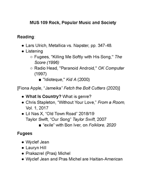 MUS 109 Week 4 Lecture Notes - MUS 109 Rock Music Week 4 Southern ...