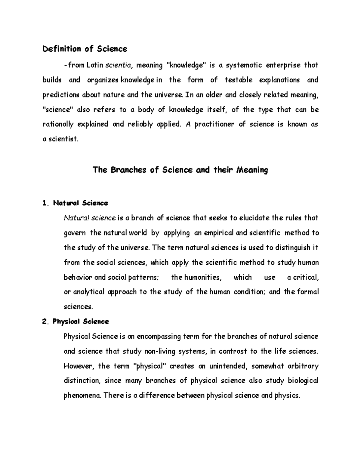 GE ELEC 1 Lesson 2 Definition of Science The Branches of Sc ...