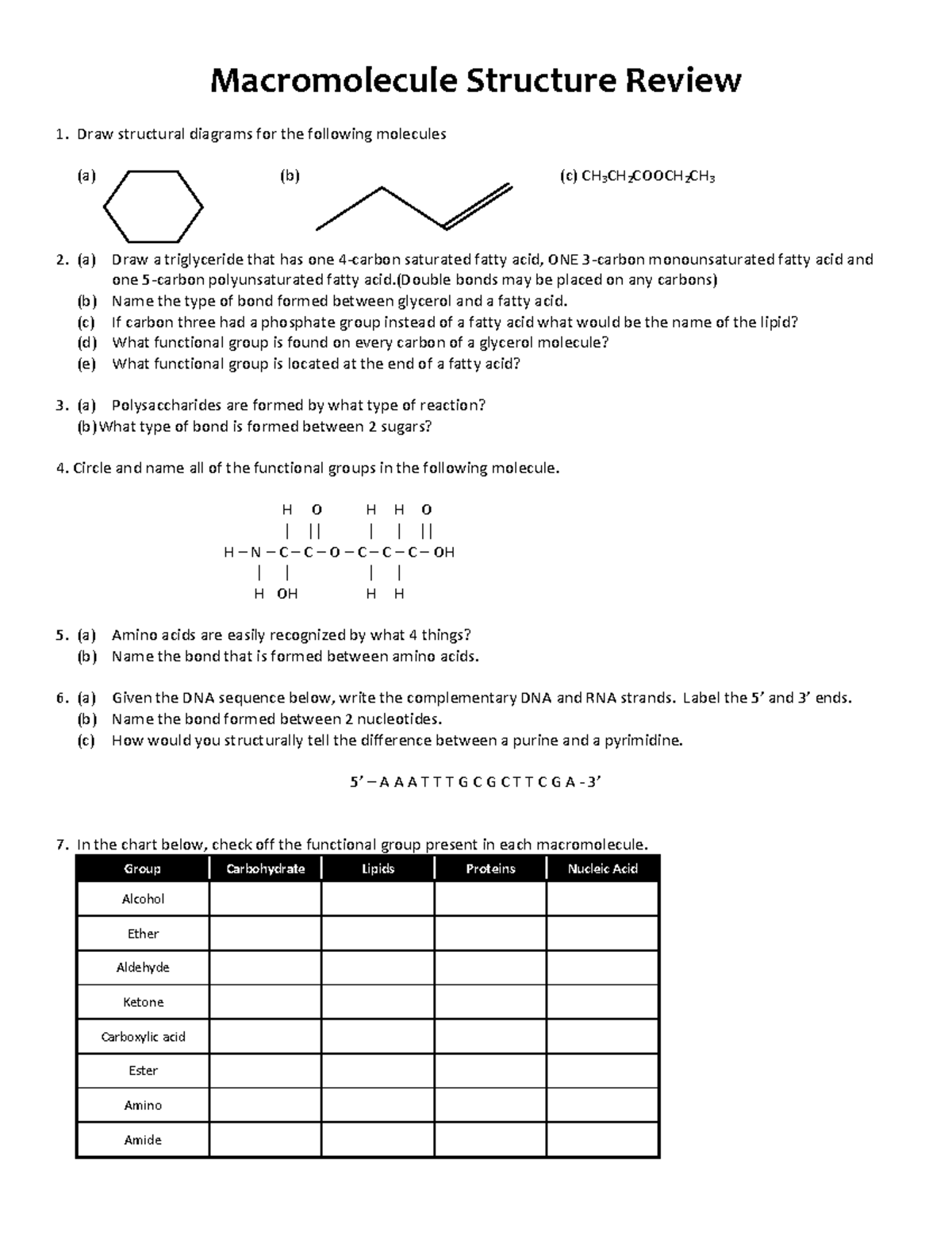 Review Questions - Macromolecule Structure - Macromolecule Structure ...