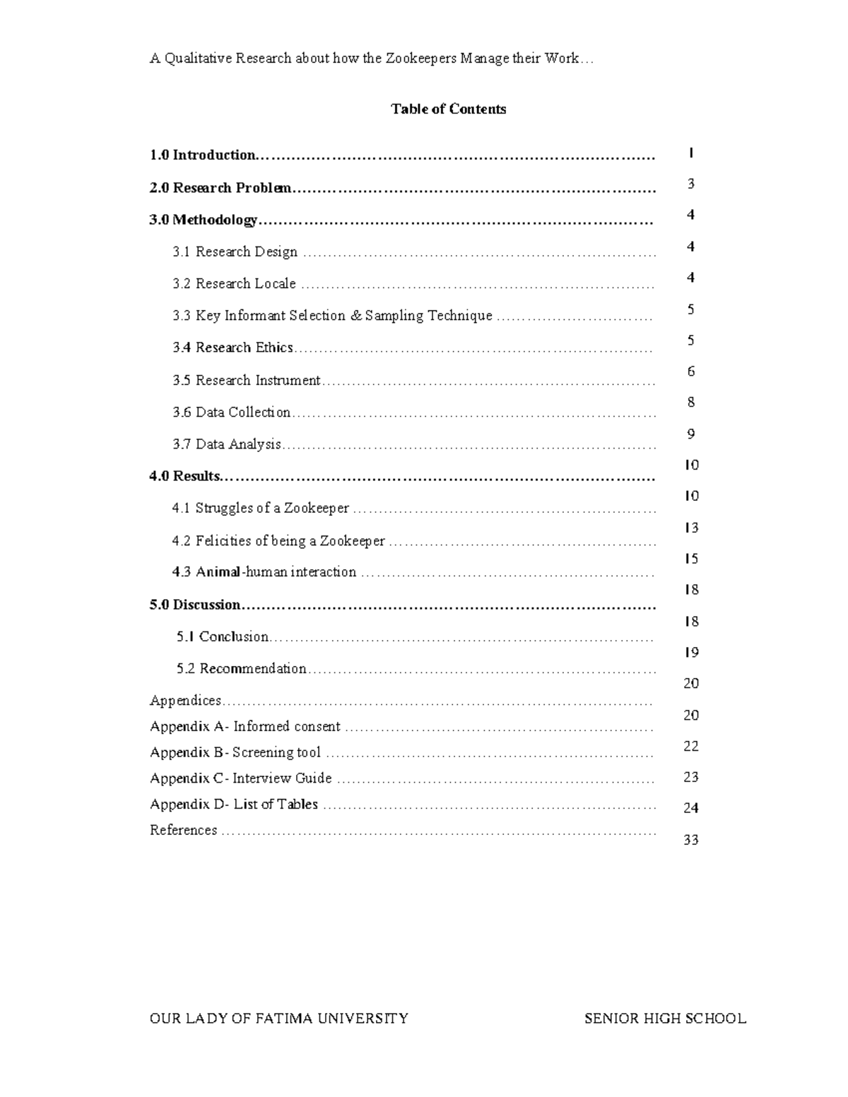 Sample- Research- Qualitative - Table of Contents 1 - Studocu