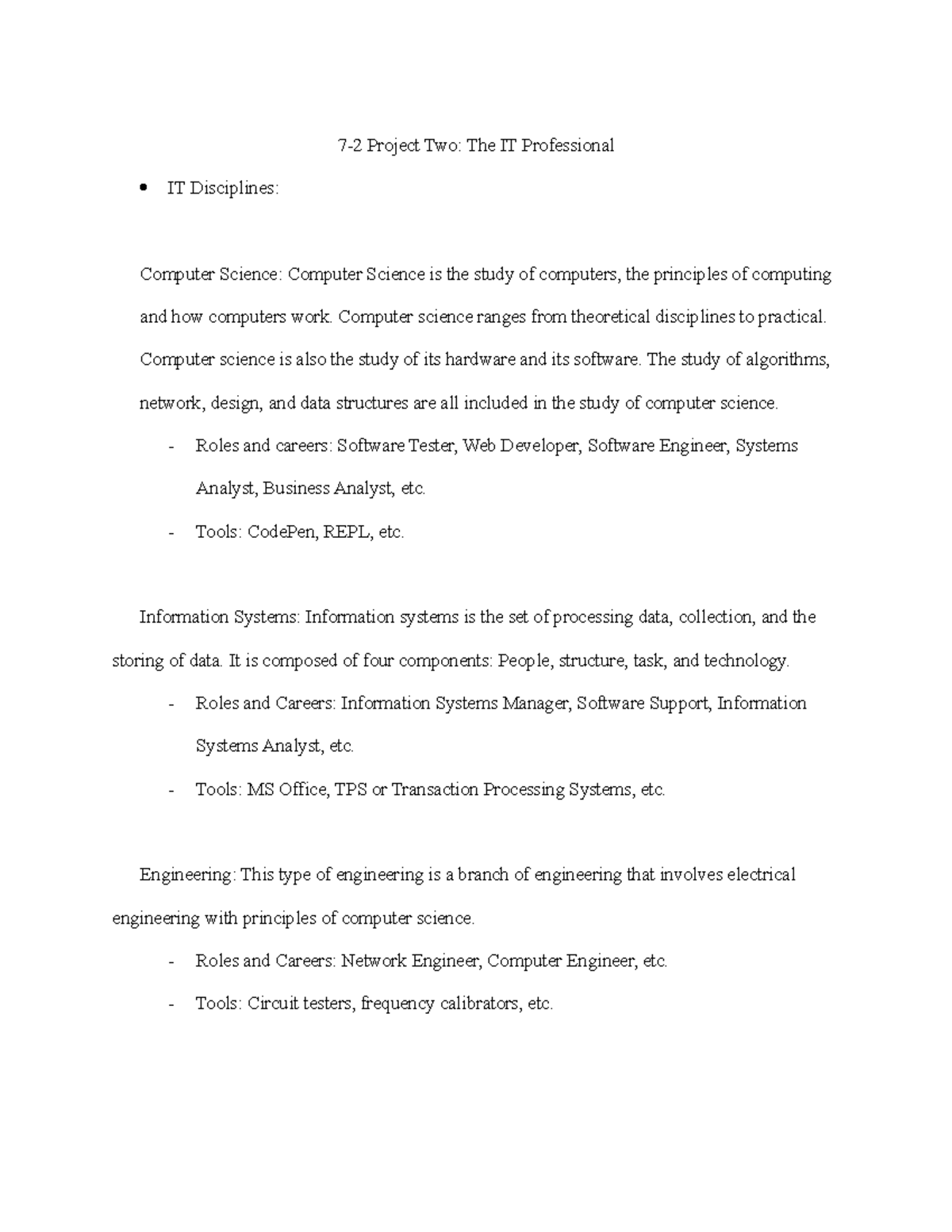 IT-200 Final 7-2 Project - 7-2 Project Two: The IT Professional IT ...