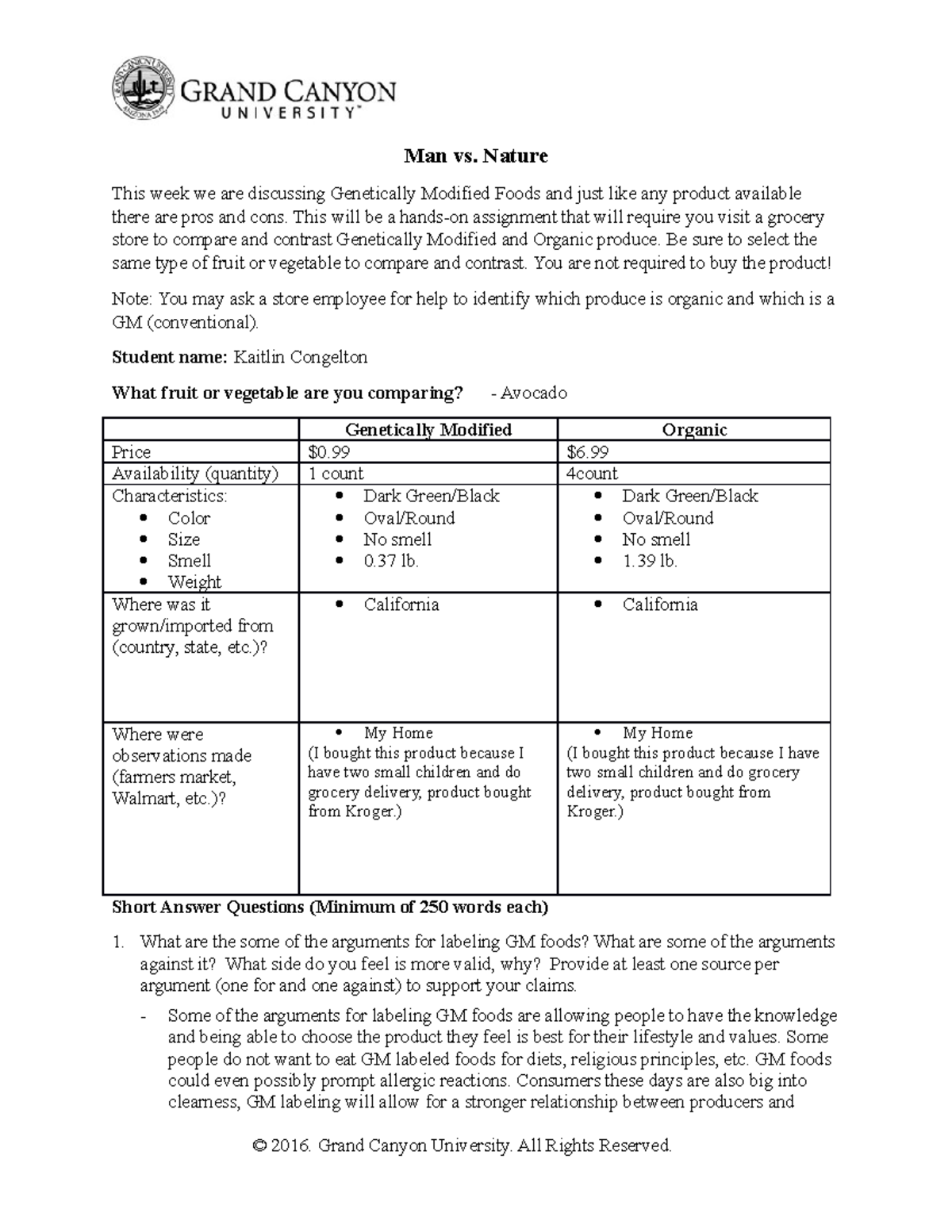 Man vs Nature Worksheet - BIO-220 - GCU - Studocu