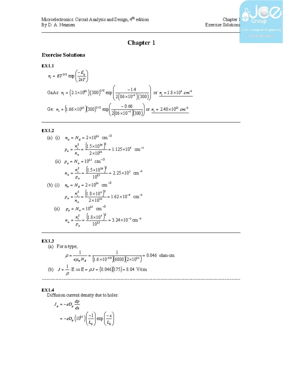 Solution Manual - Microelectronics: Circuit Analysis and Design, 4 edition Chapter 1 By D. A ...