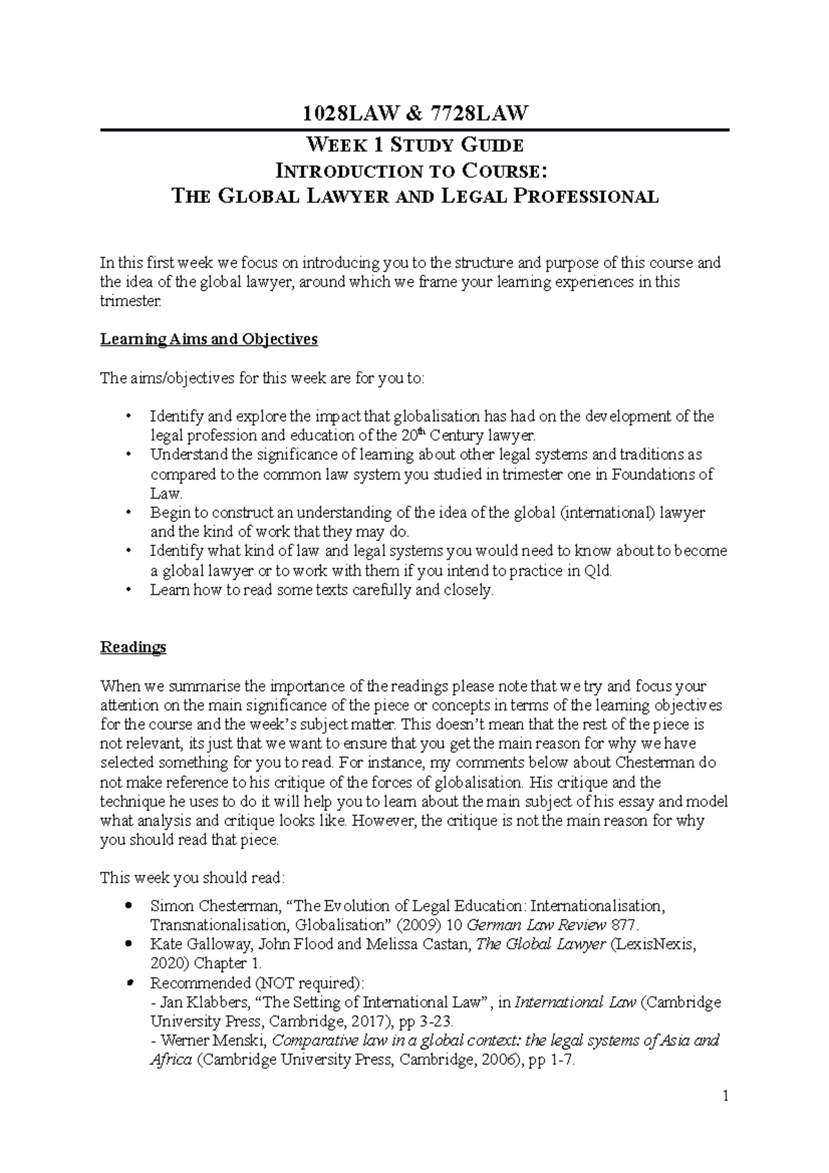 Week 1 Study Guide - 1028LAW & 7728LAW WEEK 1 STUDY GUIDE INTRODUCTION ...