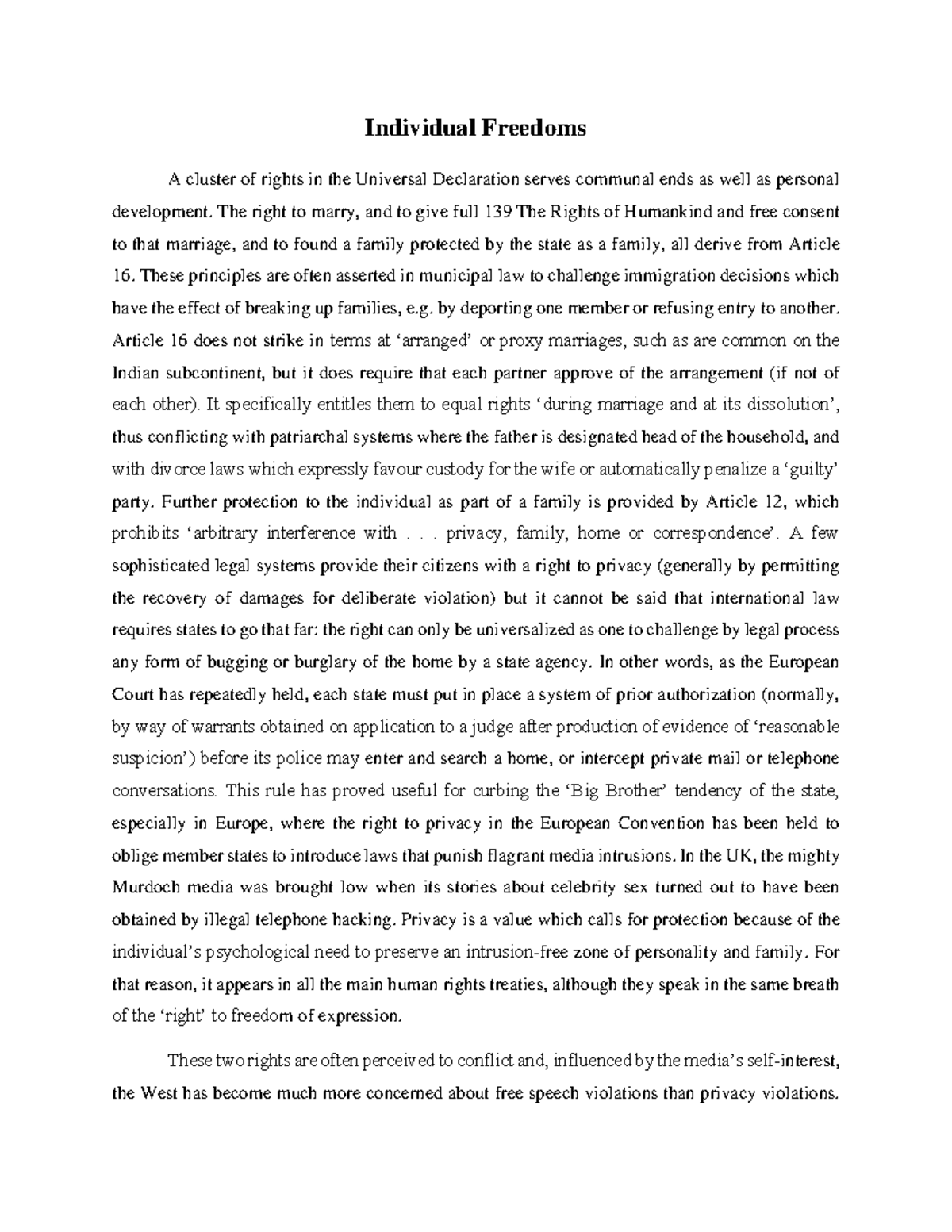 Individual Freedoms - The right to marry, and to give full 139 The ...