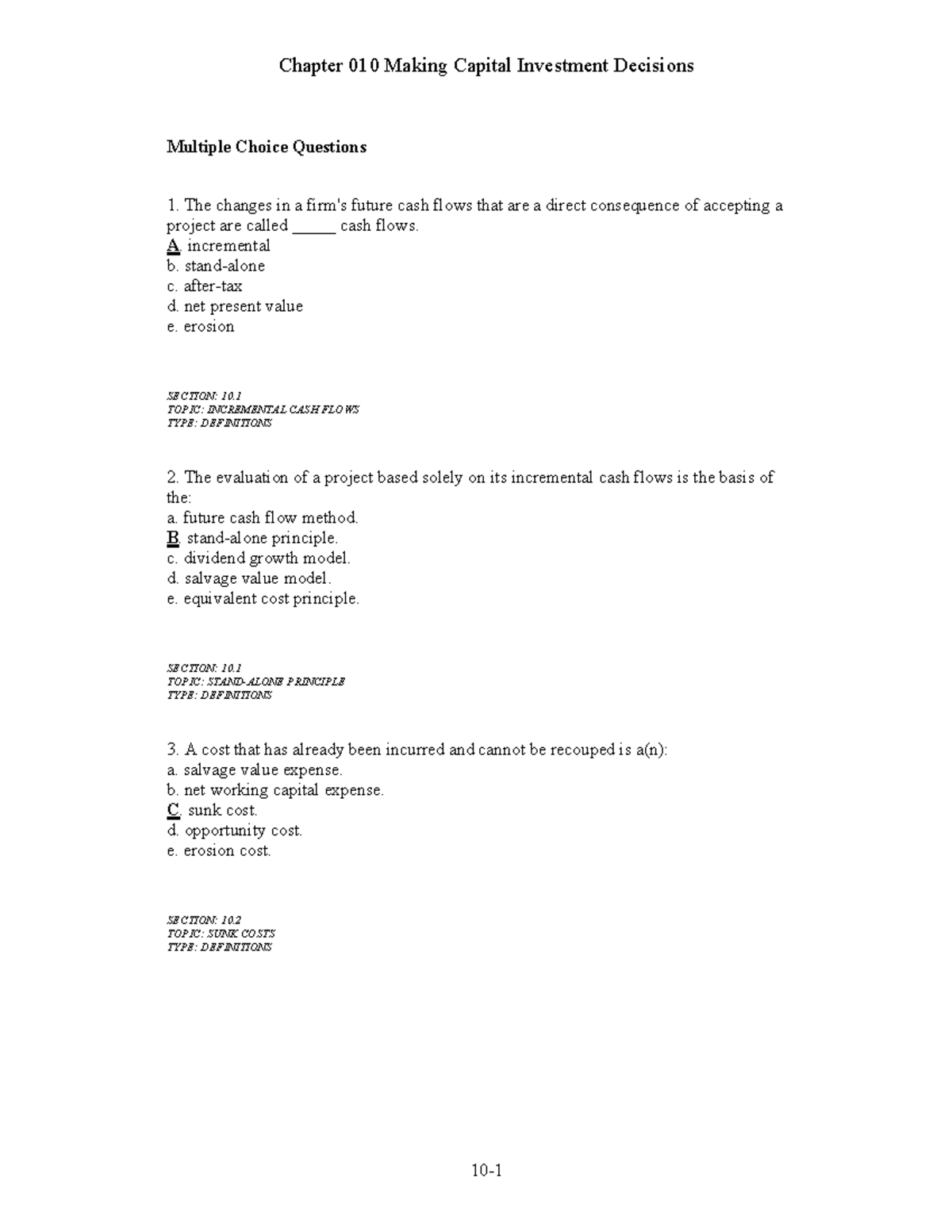 Chap 10 - Chapter 010 Making Capital Investment Decisions Multiple ...