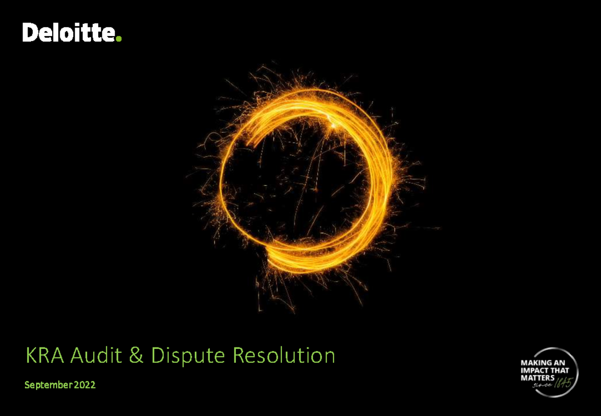 Deloitte Tax Dispute Resolution Training - September 2022 KRA Audit ...