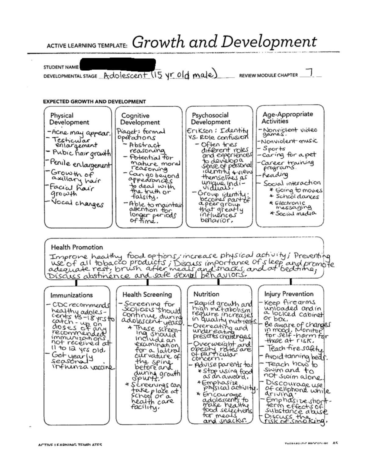 Growth & Development Template - NUR 4358 - Studocu