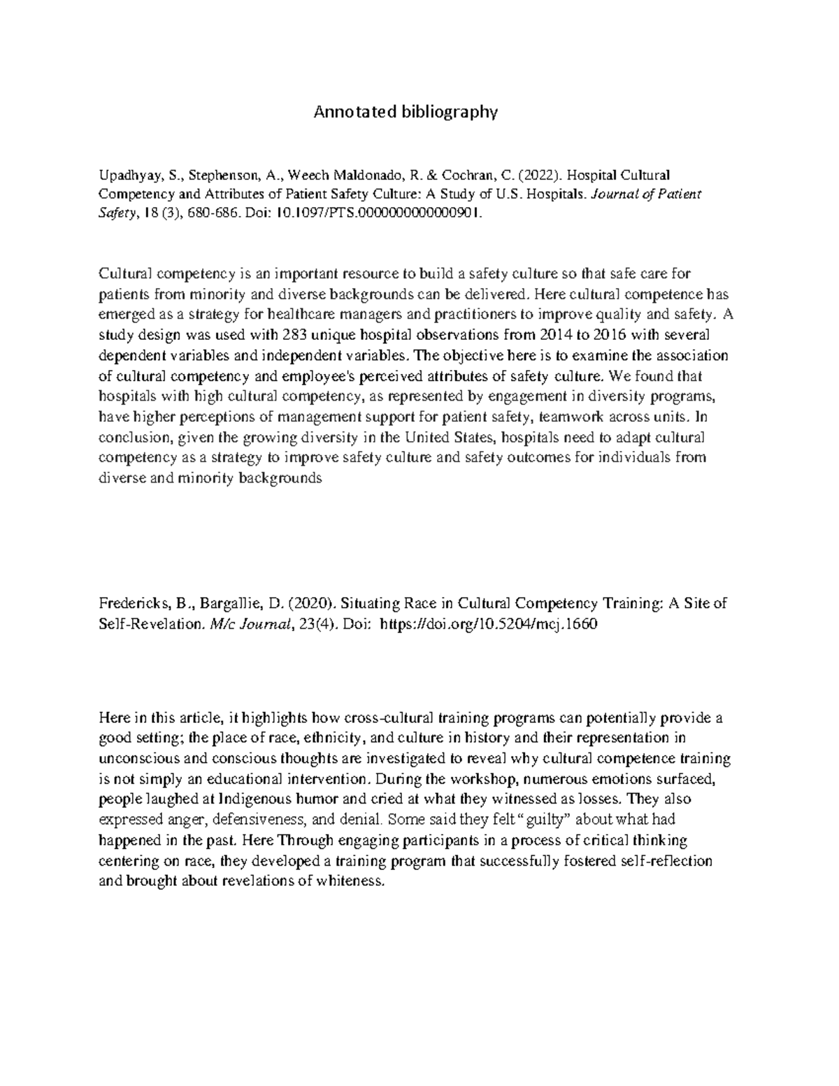 Annotated Bibliography file - Annotated bibliography Upadhyay, S ...