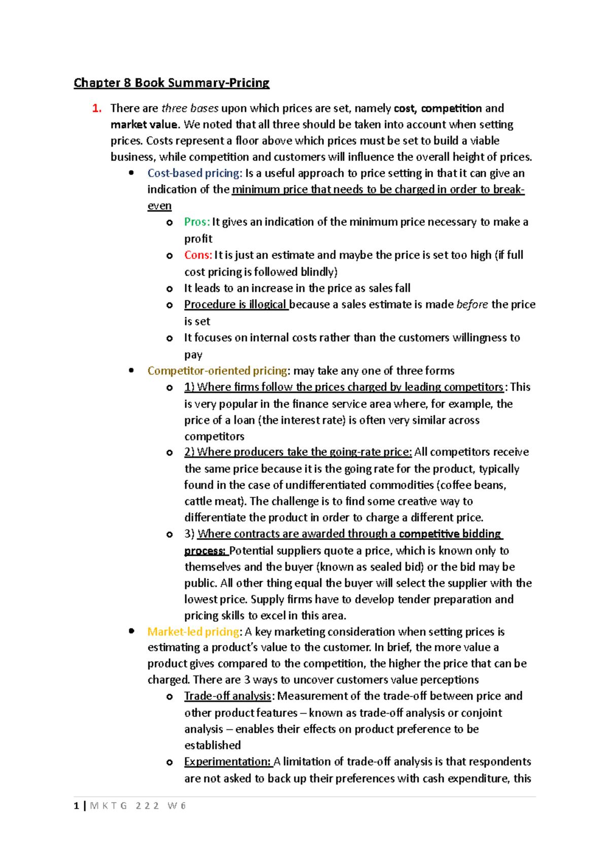 Week-6 - Lecture notes 6 - Chapter 8 Book Summary-Pricing 1. There are ...