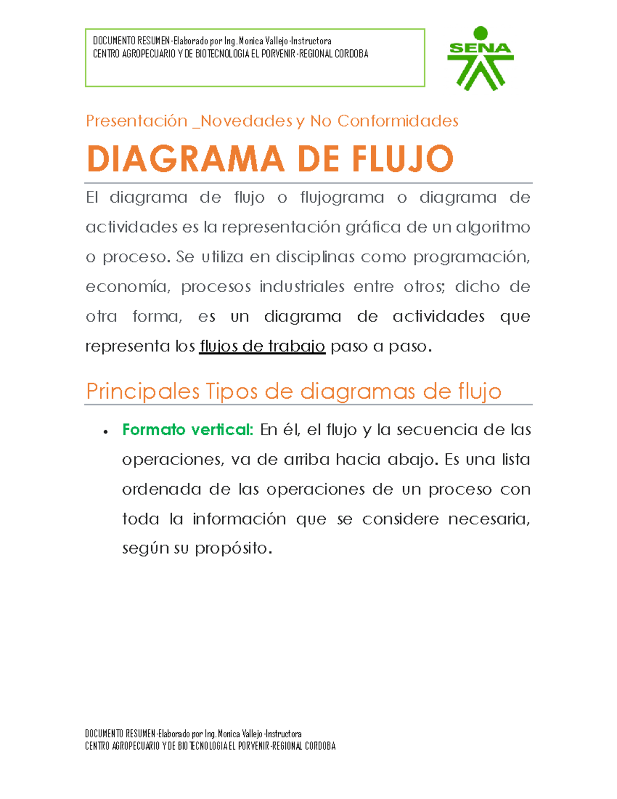 Diagrama DE Flujo - DOCUMENTO RESUMEN-Elaborado por Ing. Monica Vallejo ...