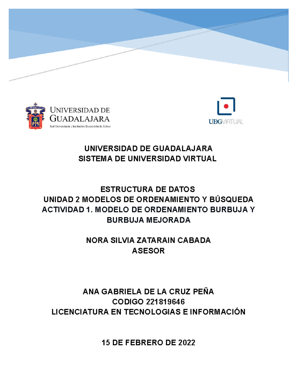 Act. 1 Unidad 2 - adasdas - UNIVERSIDAD DE GUADALAJARA SISTEMA DE ...