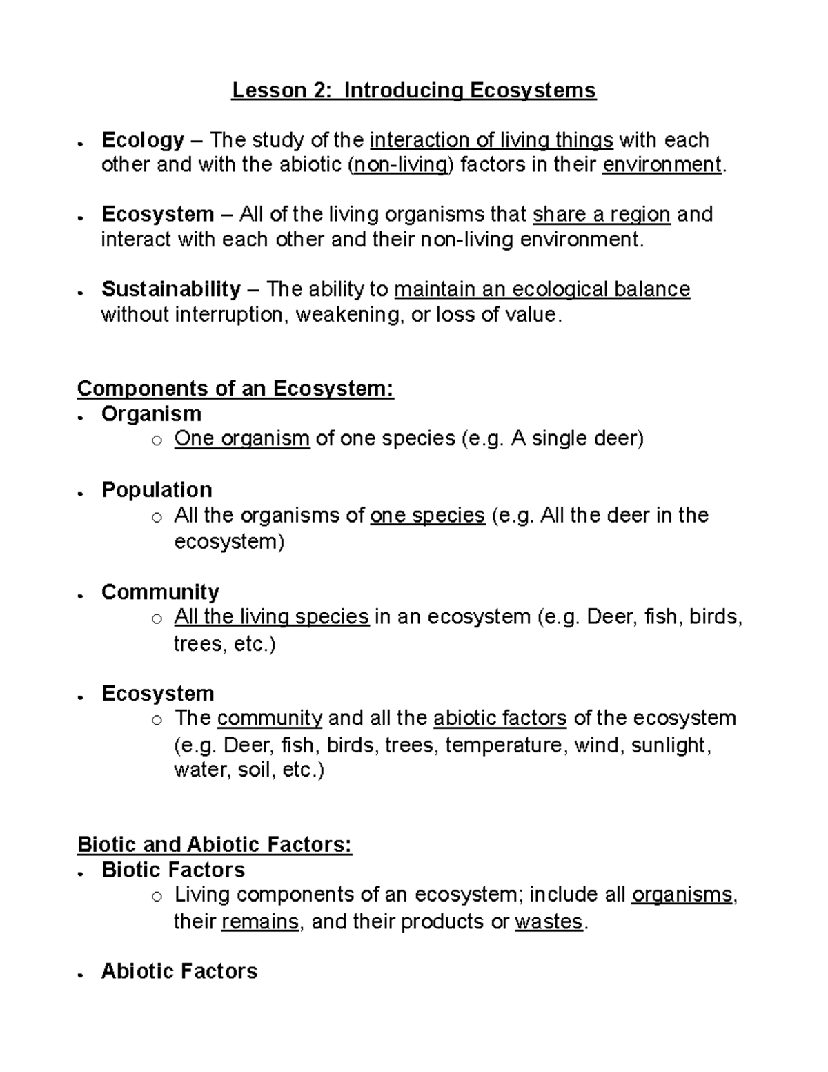 Introducing Ecosystems grade 9 science - Lesson 2: Introducing ...
