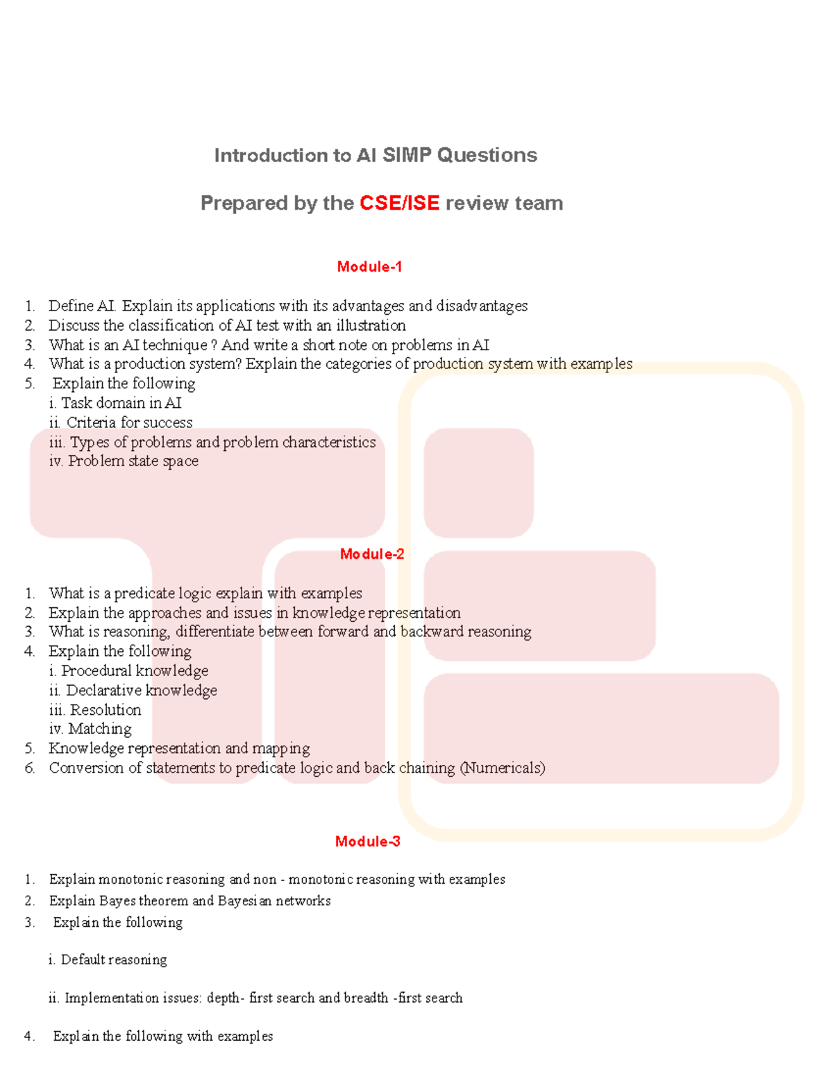 AI Super-imp-tie-23 - 18CS753 - Introduction to AI SIMP Questions Prepared by the CSE/ISE review ...