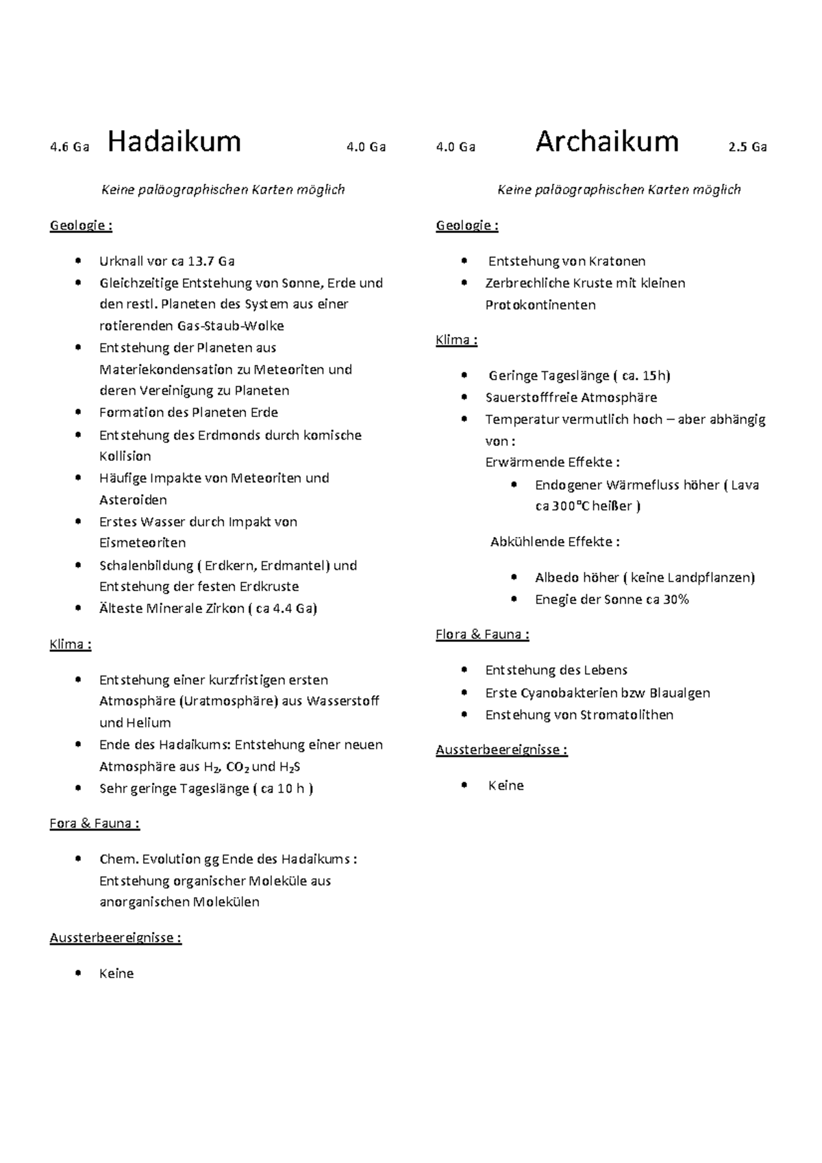 Erdgeschichte - Alle Zeitalter - Zusammenfassung - 4 Ga Hadaikum 4 Ga ...