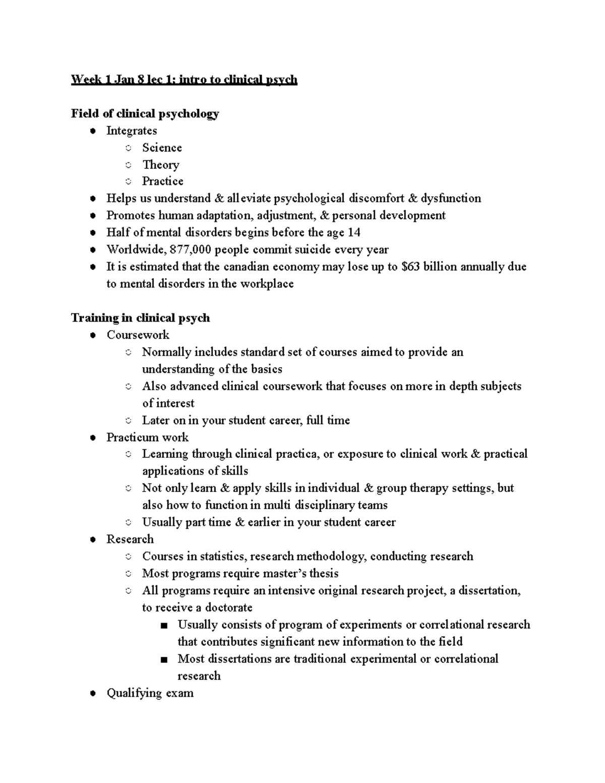 Ps381 clinical psych notes - Google Docs - Week 1 Jan 8 lec 1; intro to ...