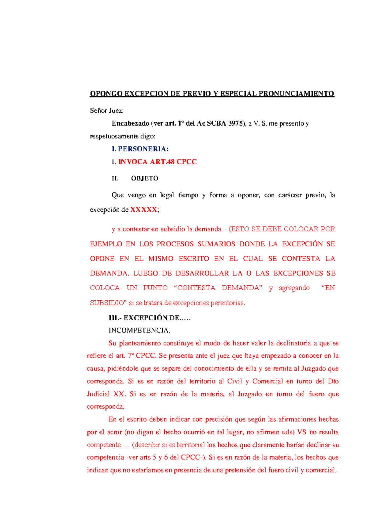 Esquema DE Excepciones Previas - OPONGO EXCEPCION DE PREVIO Y ESPECIAL ...