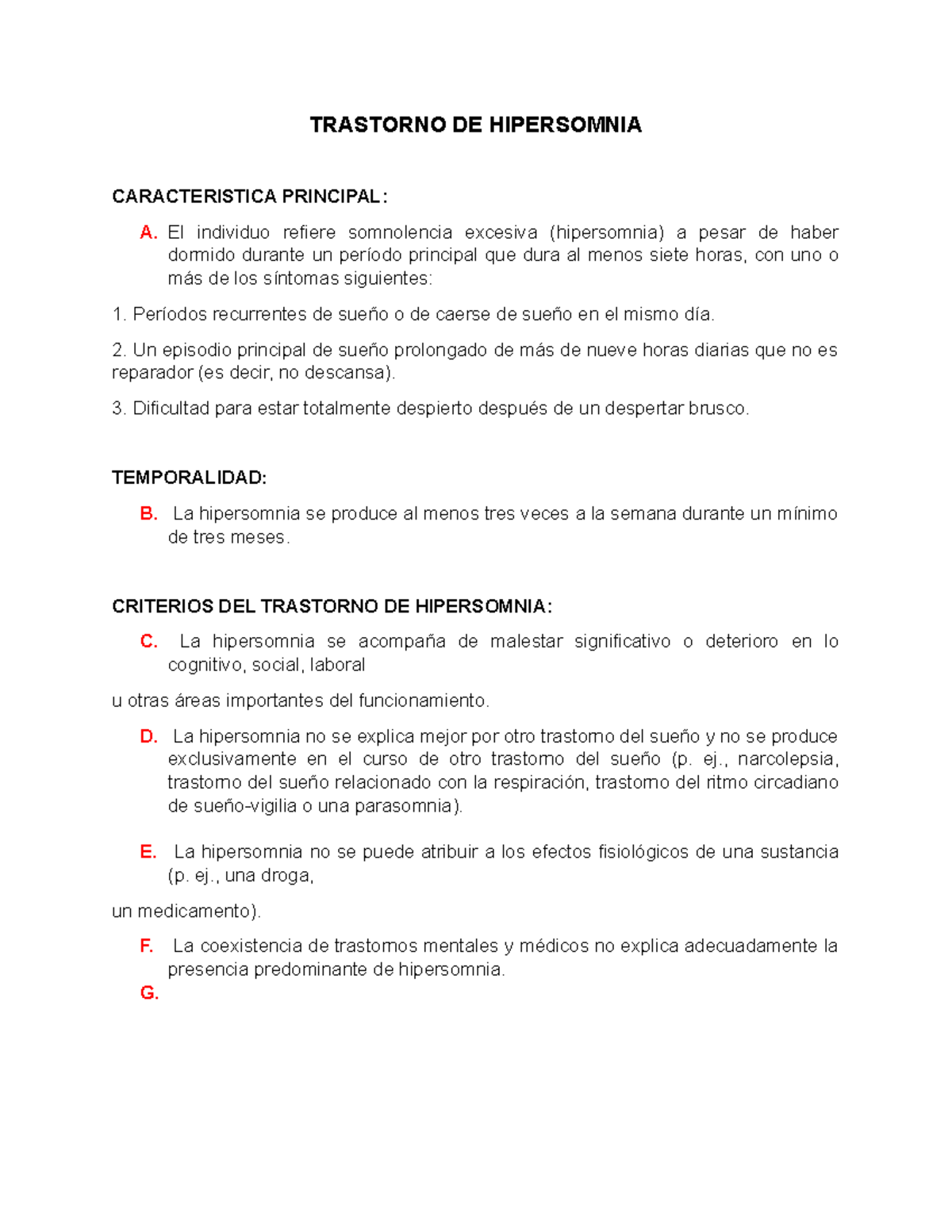 Trastorno DE Hipersomnia - TRASTORNO DE HIPERSOMNIA CARACTERISTICA ...