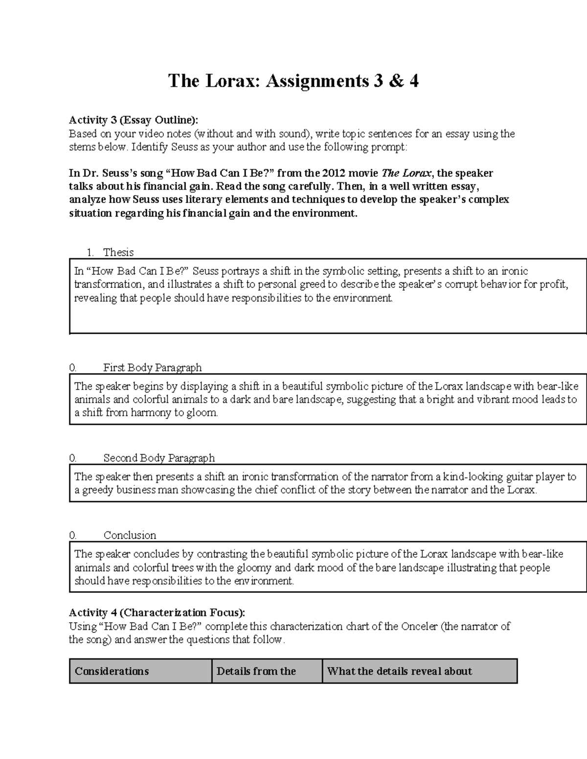 Alex Yim's Copy of The Lorax Assignments 3 and 4 - The Lorax ...