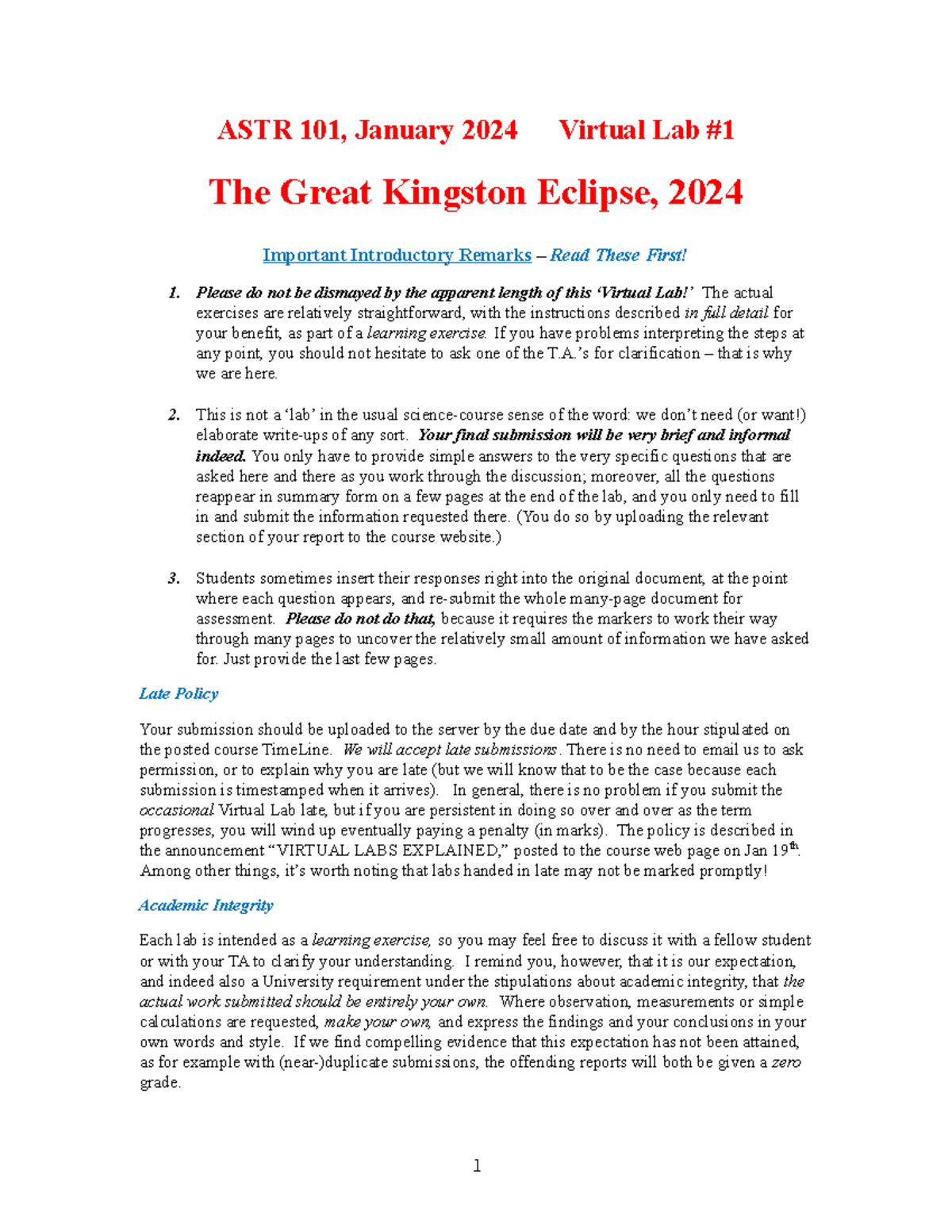 VL1-Kingston-Eclipse - ASTR 101, January 2024 Virtual Lab The Great Kingston Eclipse, 2024 ...