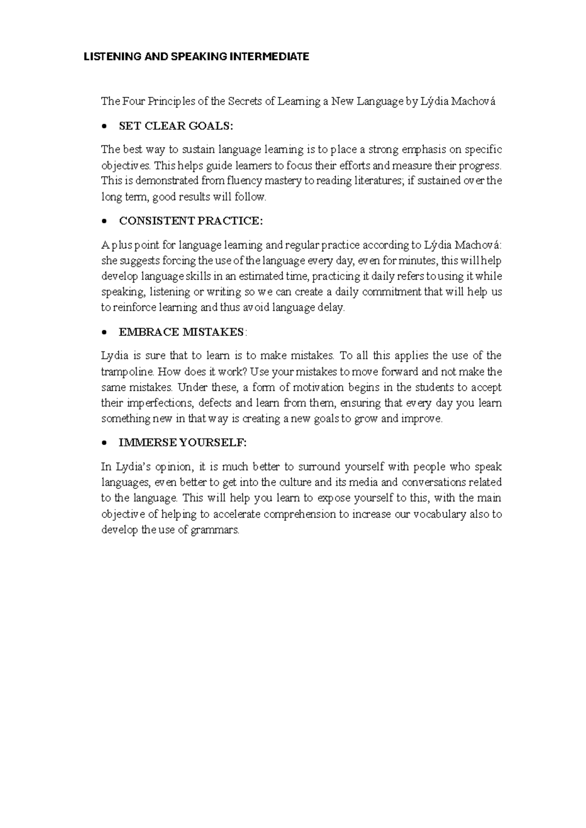 The Four Principles of Language - LISTENING AND SPEAKING INTERMEDIATE ...
