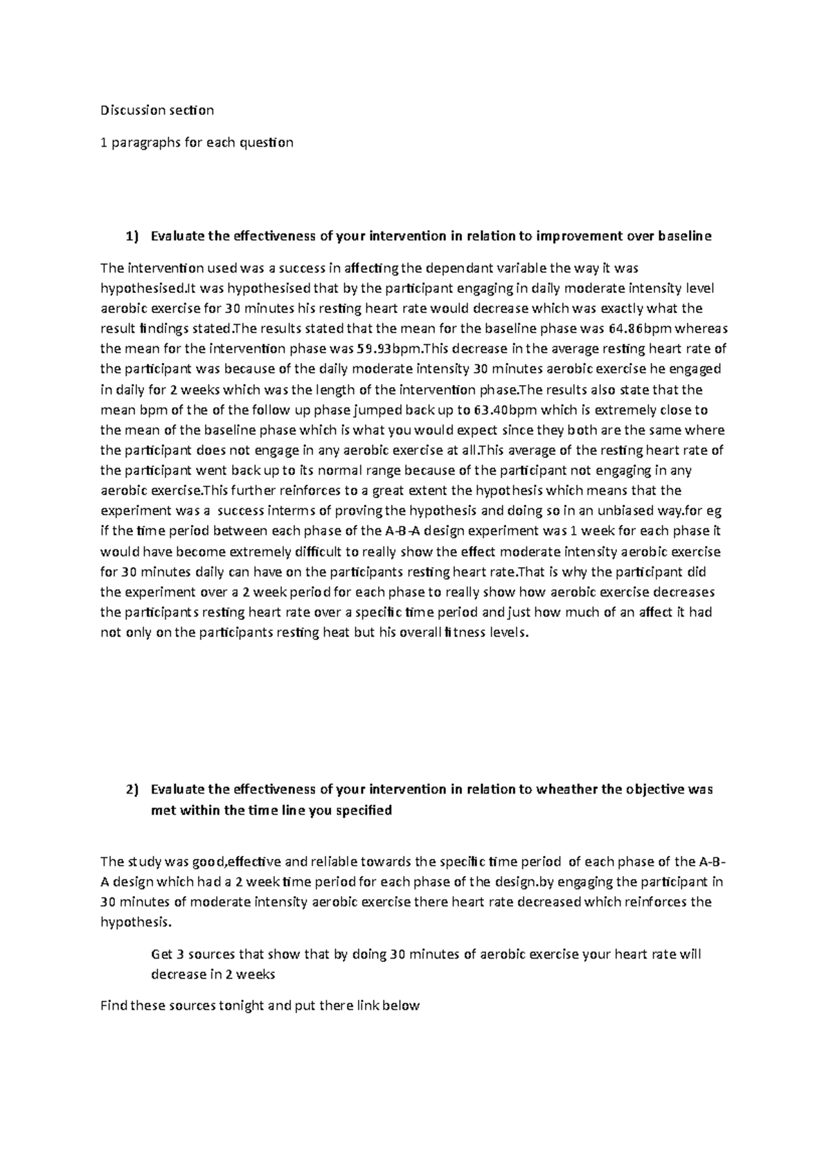 Discussion section of the 172 self management report - Discussion ...