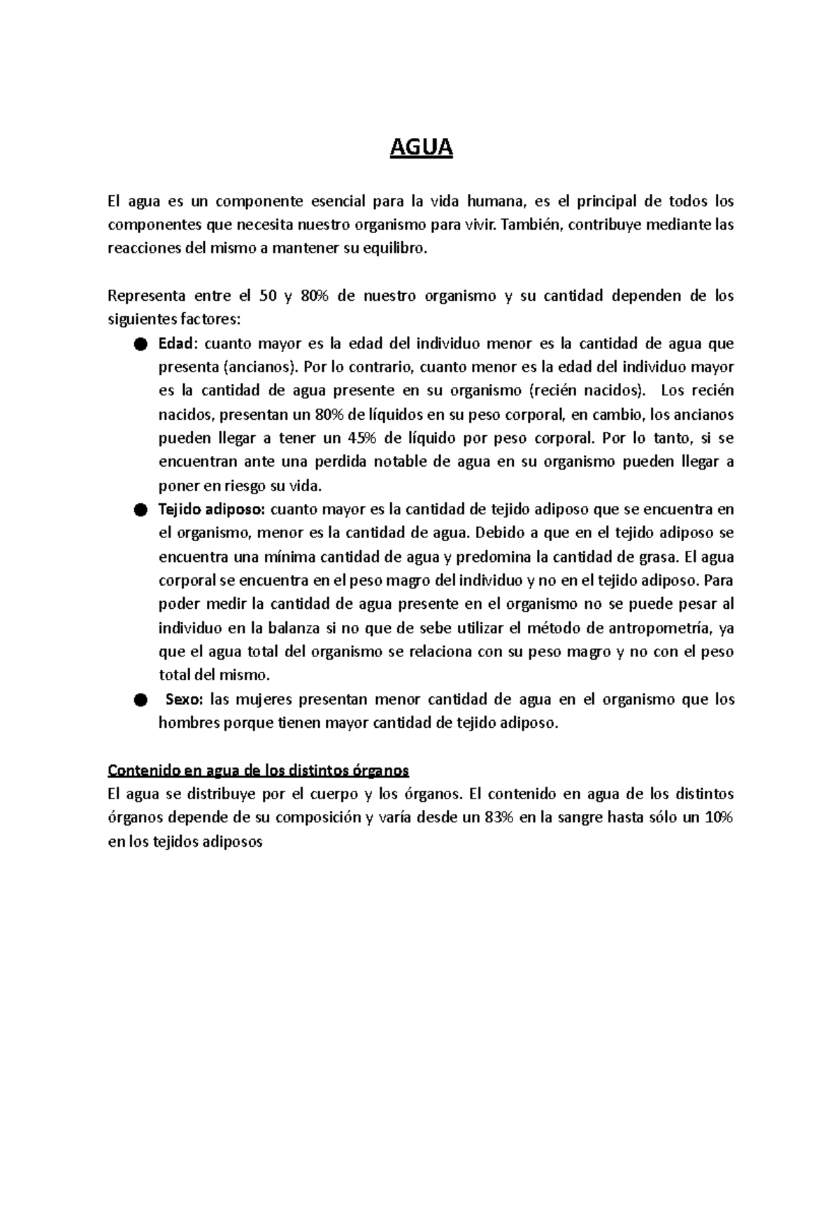 Hidratacion - AGUA El agua es un componente esencial para la vida ...