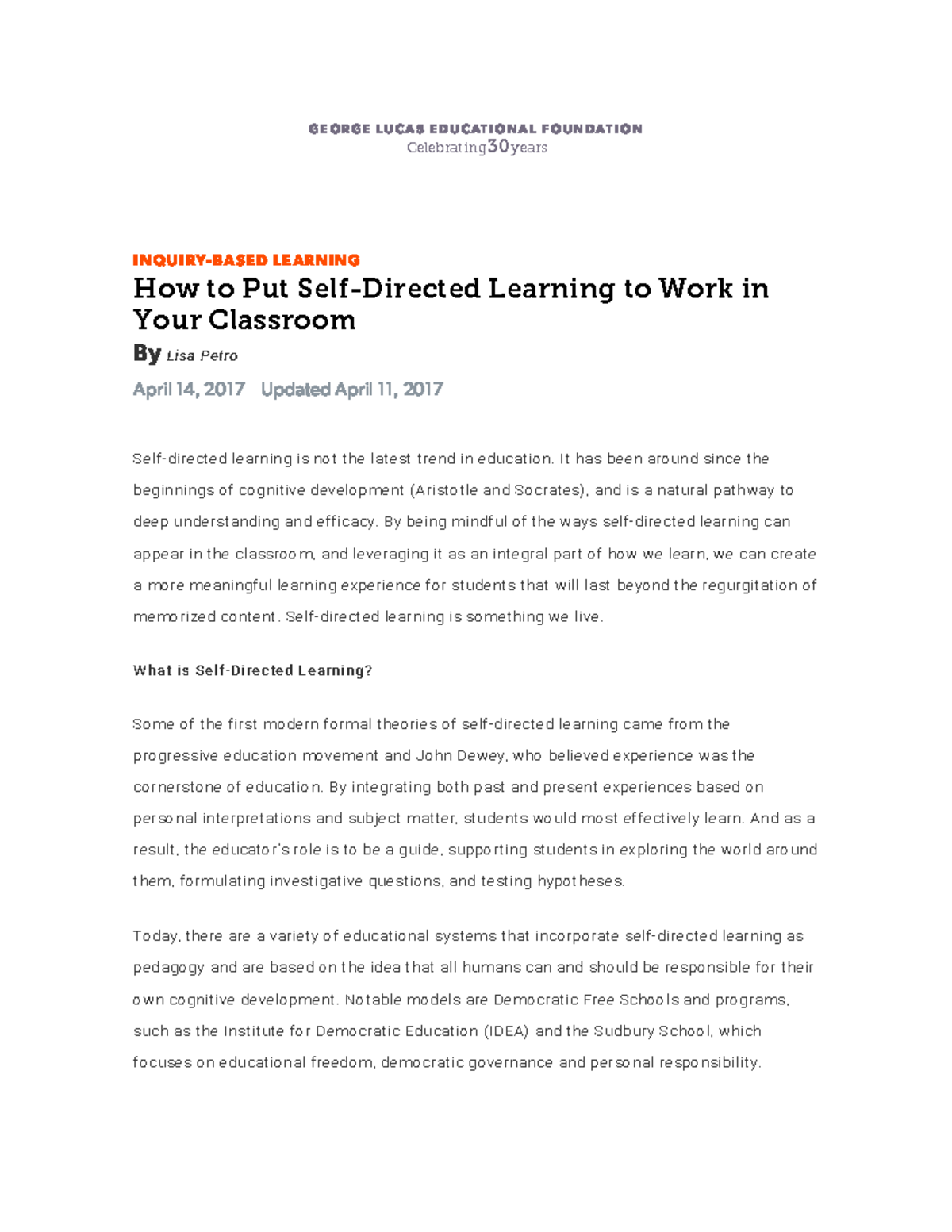 How to Put Self-Directed Learning to Work in Your Classroom Edutopia ...