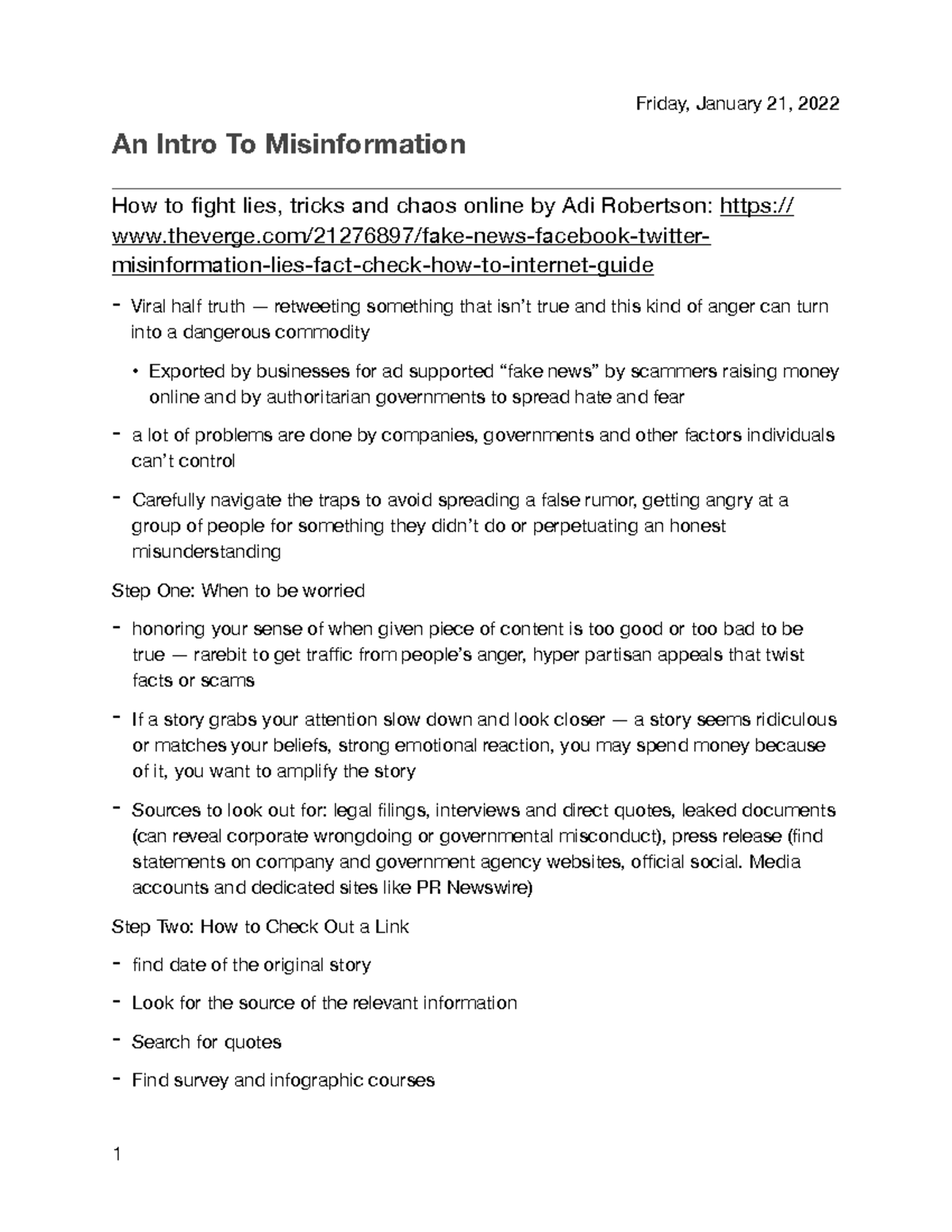 An Intro To Misinformation - Friday, January 21, 2022 An Intro To ...