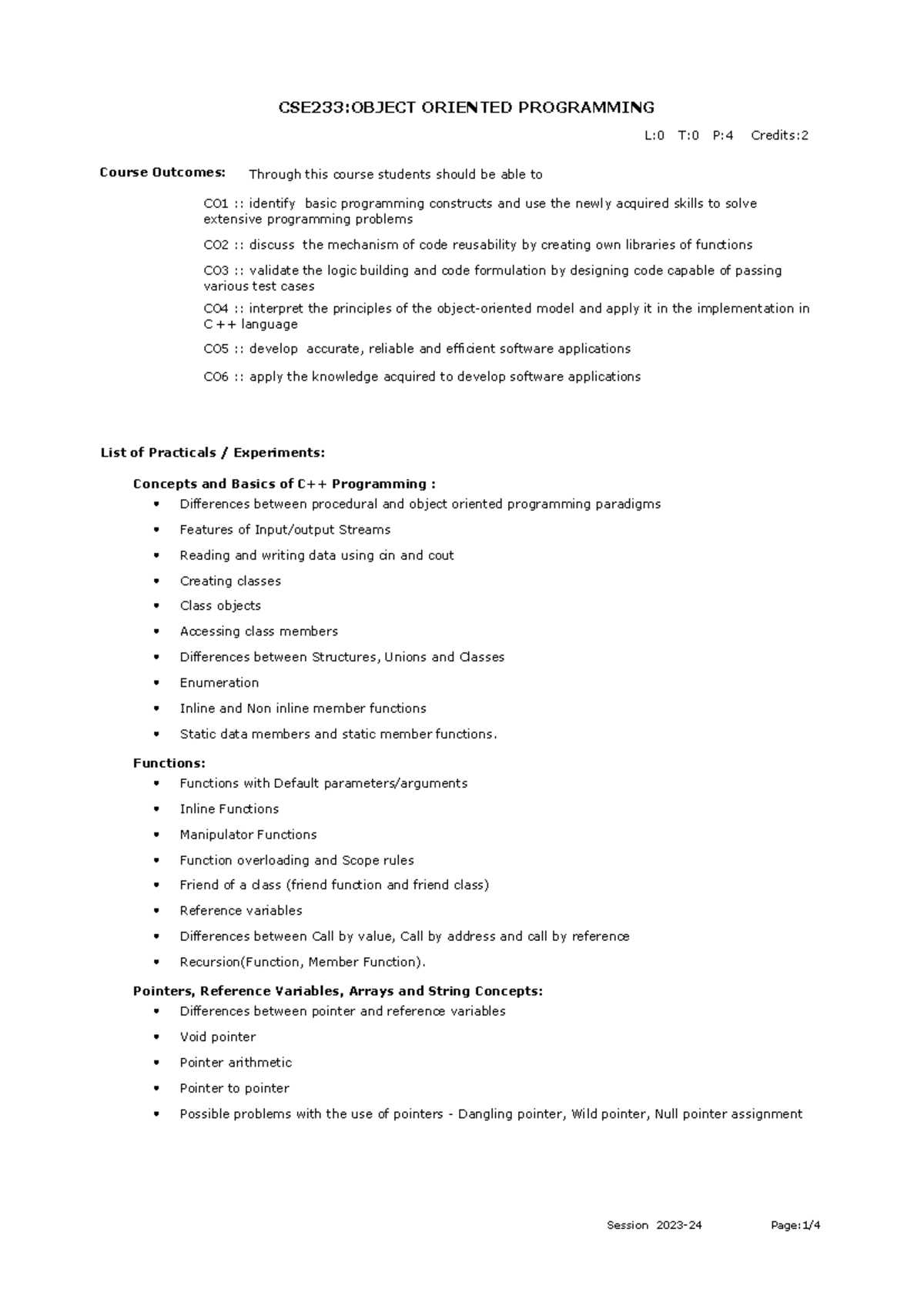Frm Course Syllabus IPDownload - CSE233:OBJECT ORIENTED PROGRAMMING ... Frm Course Syllabus IPDownload - CSE233:OBJECT ORIENTED PROGRAMMING ...