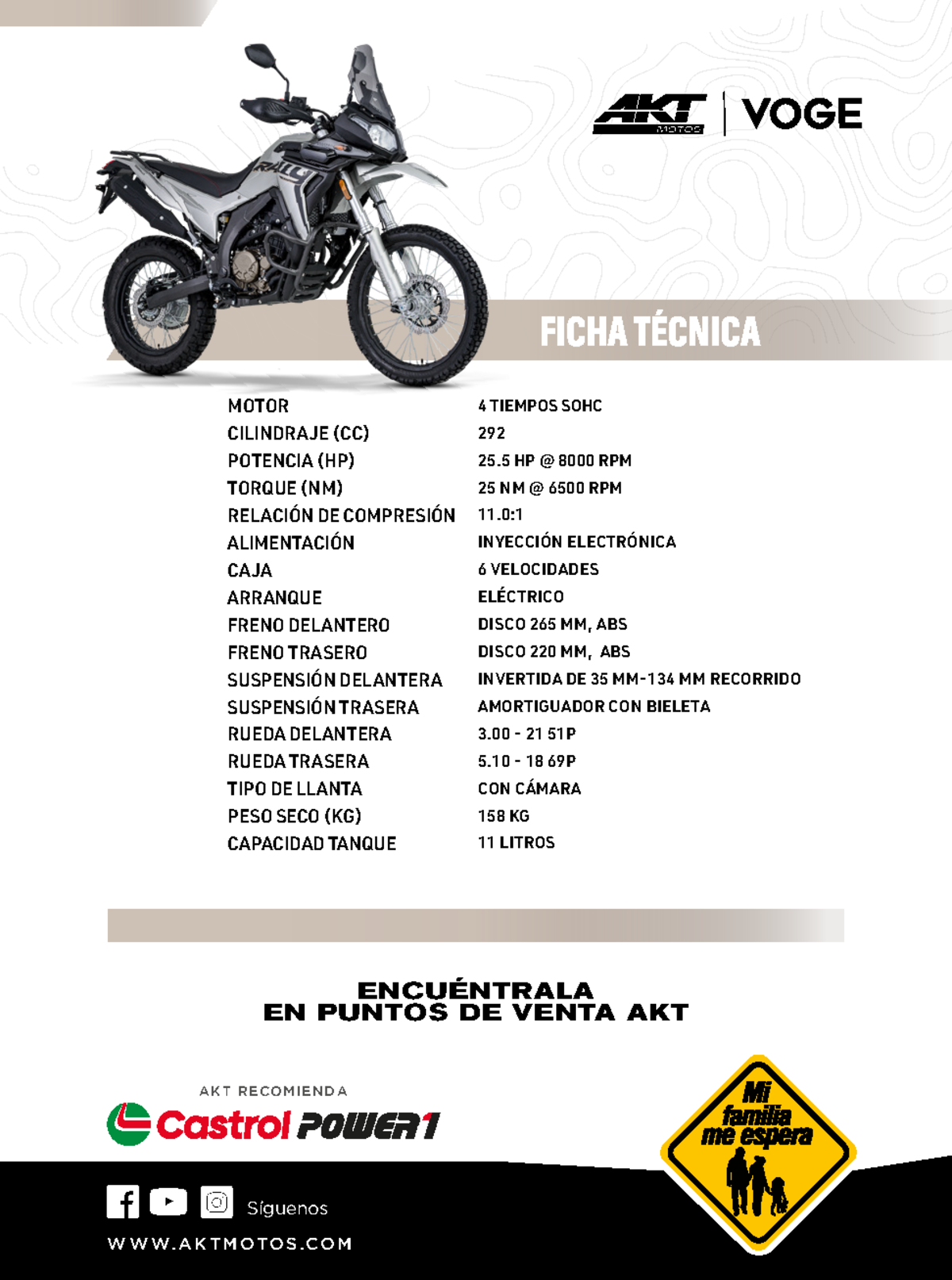 AKT VOGE 300 Rally Ficha - 4 TIEMPOS SOHC 292 25 HP @ 8000 RPM 25 NM ...