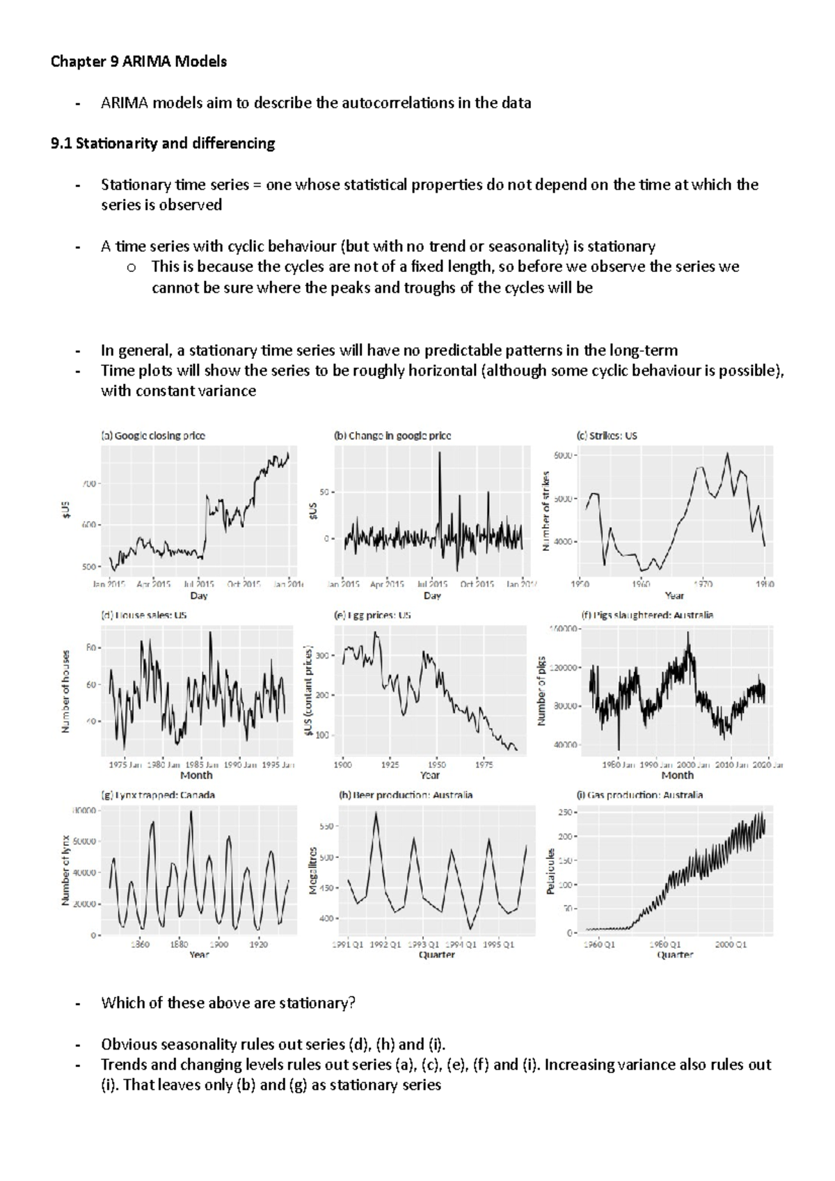 ECON2209 Chapter 9 Notes - ARIMA Models - Chapter 9 ARIMA Models ...