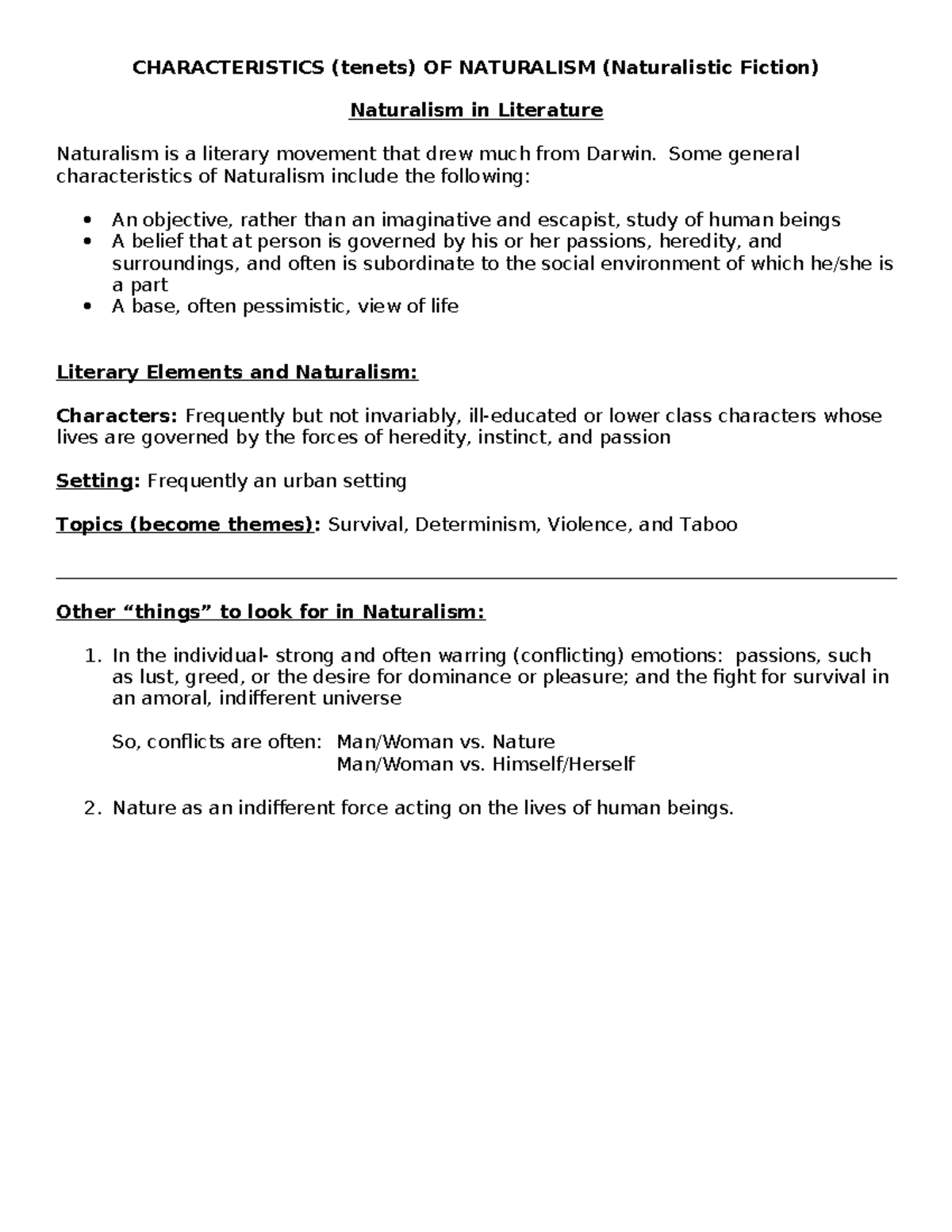 Characteristics of Naturalism - CHARACTERISTICS (tenets) OF NATURALISM ...