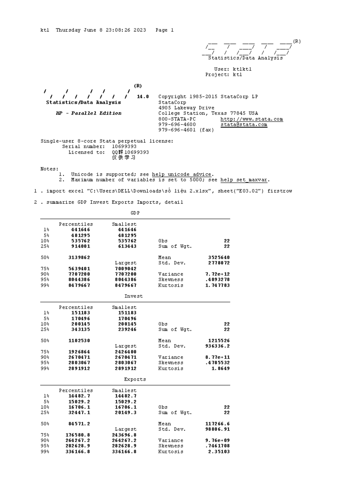Stata output - ___ ____ ____ ____ ____(R ...