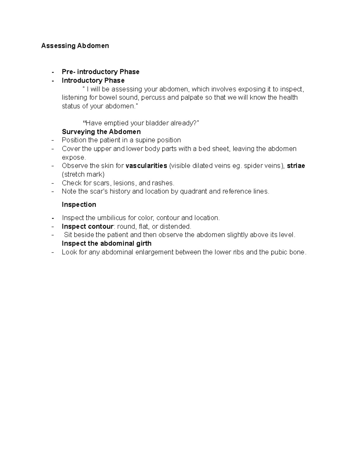 Assessing Abdomen - Assessment - Assessing Abdomen - Pre- introductory ...