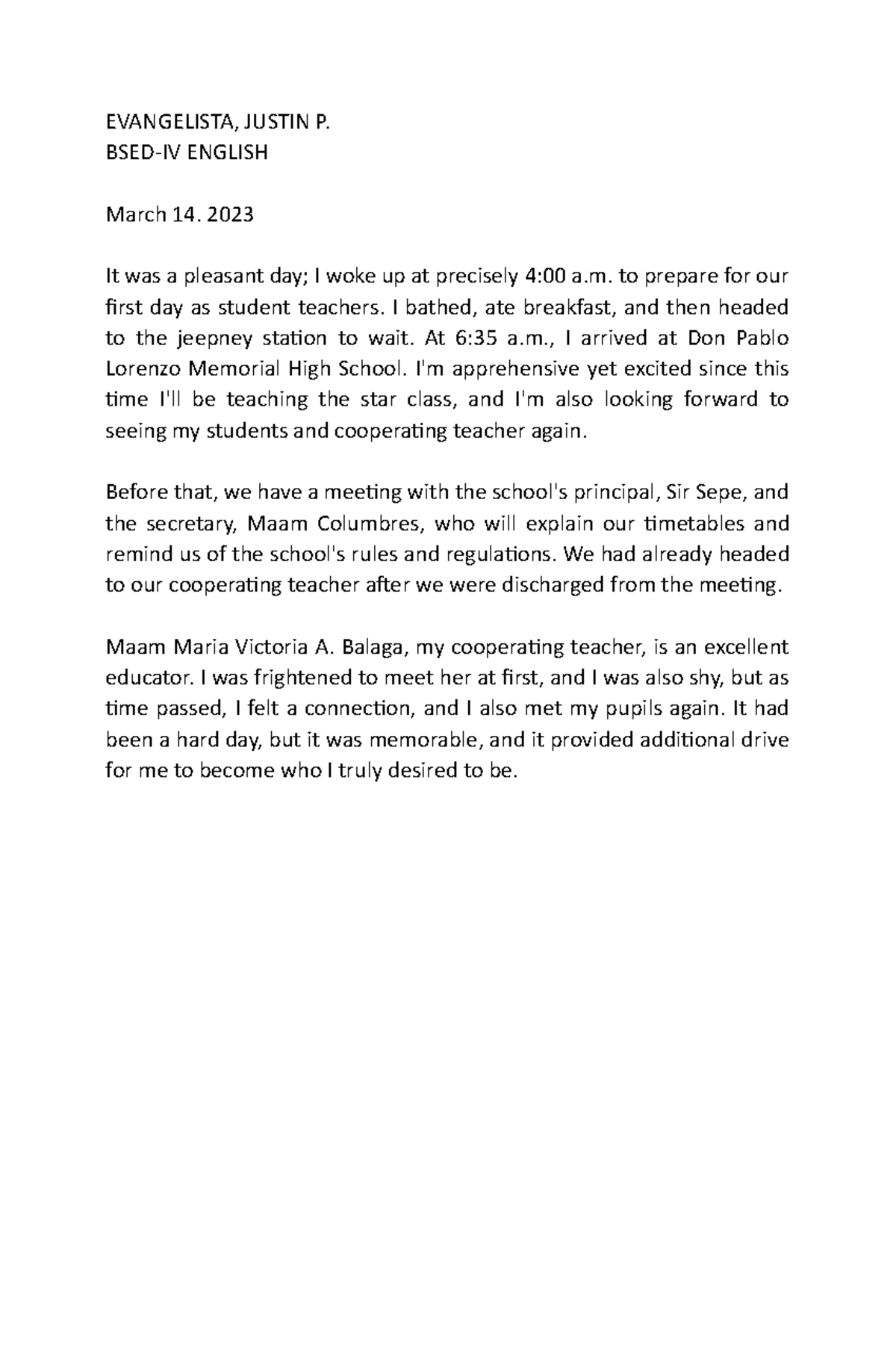 Finn Evangelista - assignment in english - EVANGELISTA, JUSTIN P. BSED ...