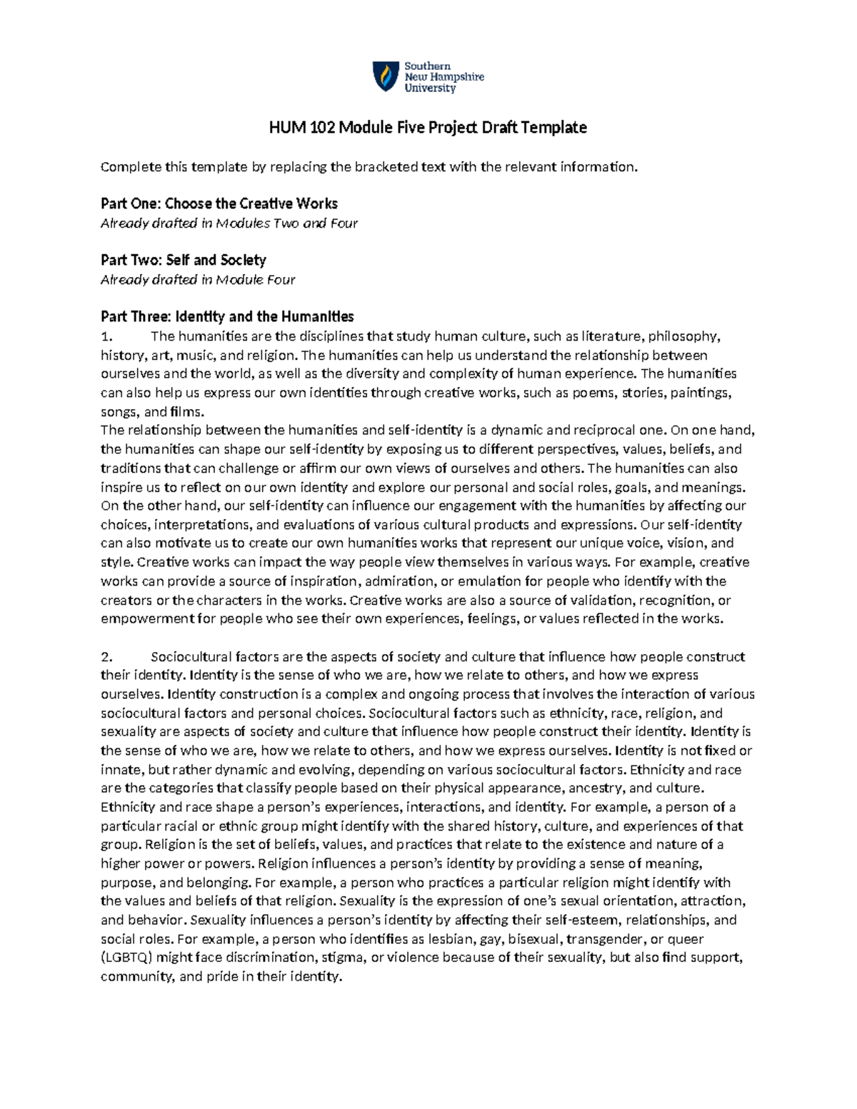 HUM10252 - work - HUM 102 Module Five Project Draft Template Complete ...