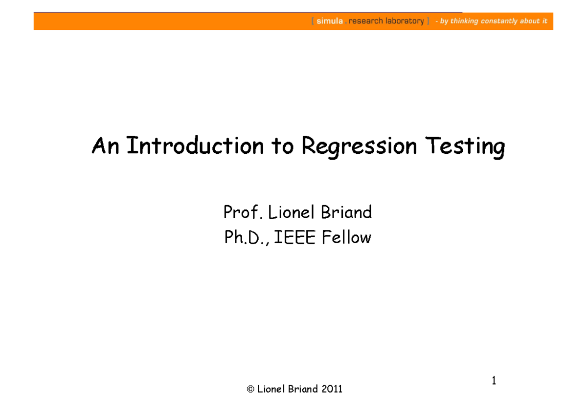 Regression testing 1 - lecture and study notes - An Introduction to ...