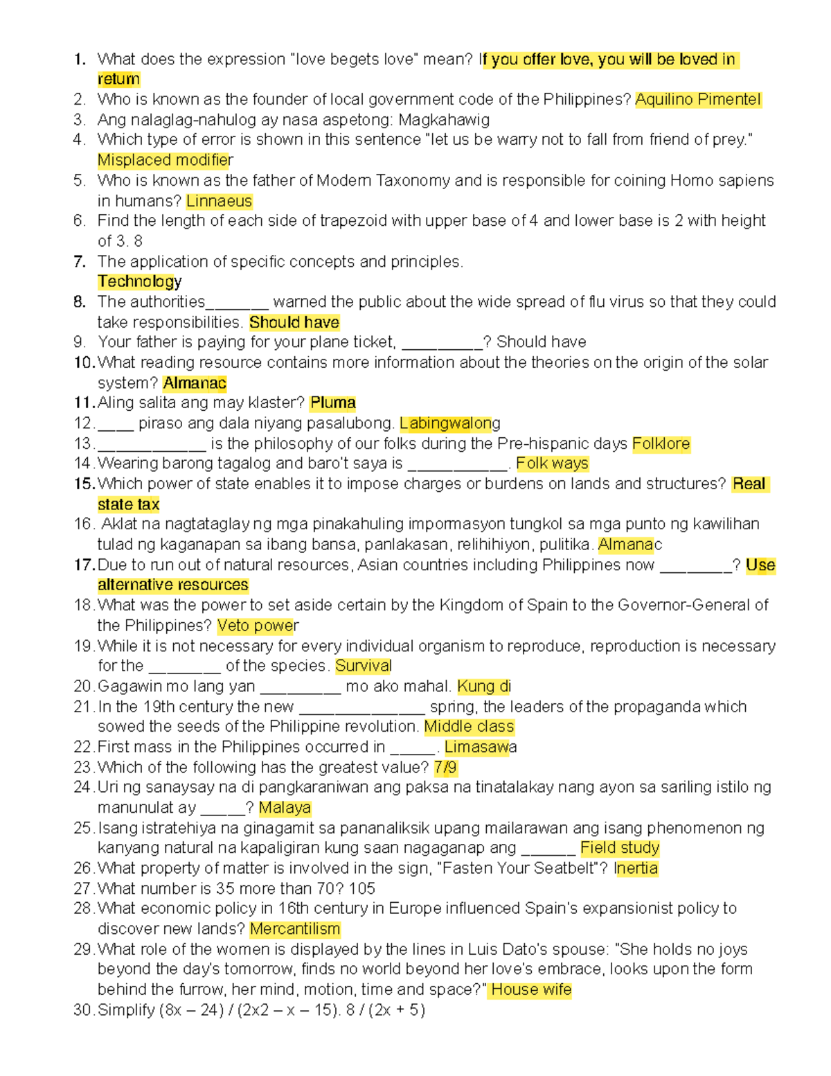 GENERAL EDU BULLETS - What does the expression “love begets love” mean ...