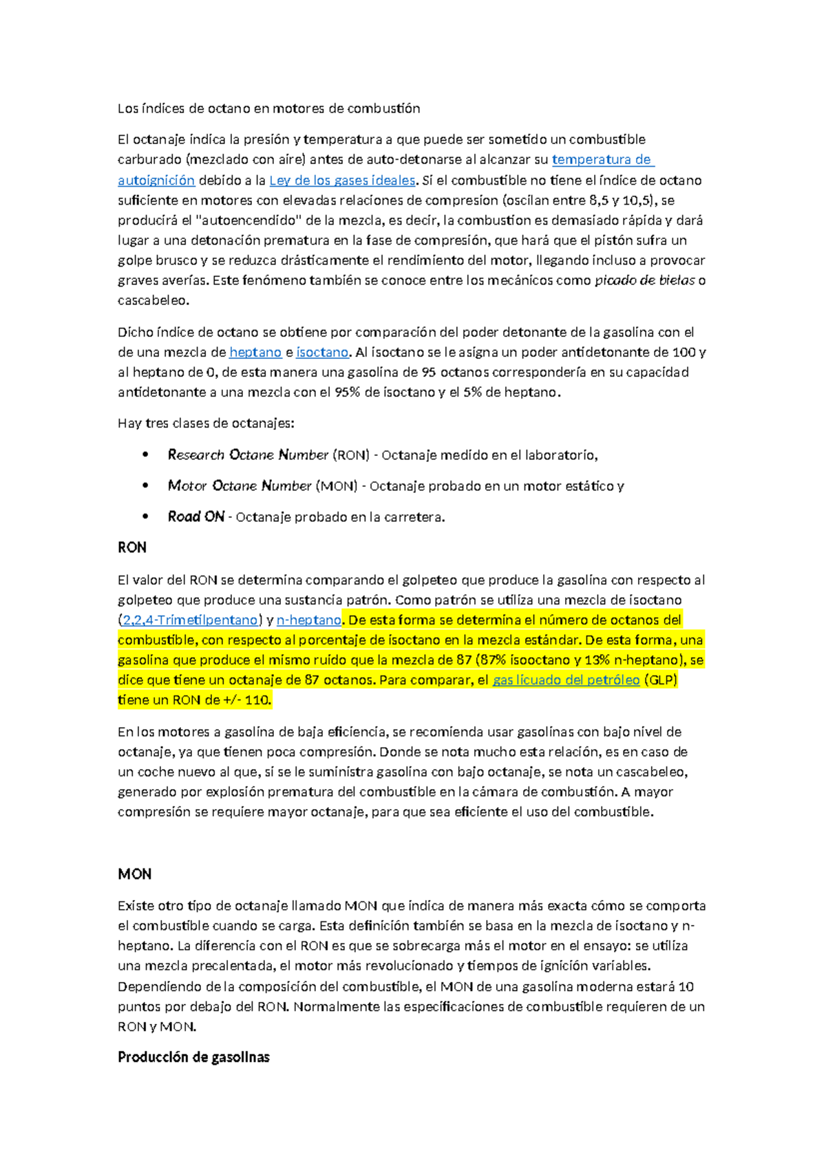 Oct Qui - Materiales de estudio, combustible - Los índices de octano en ...