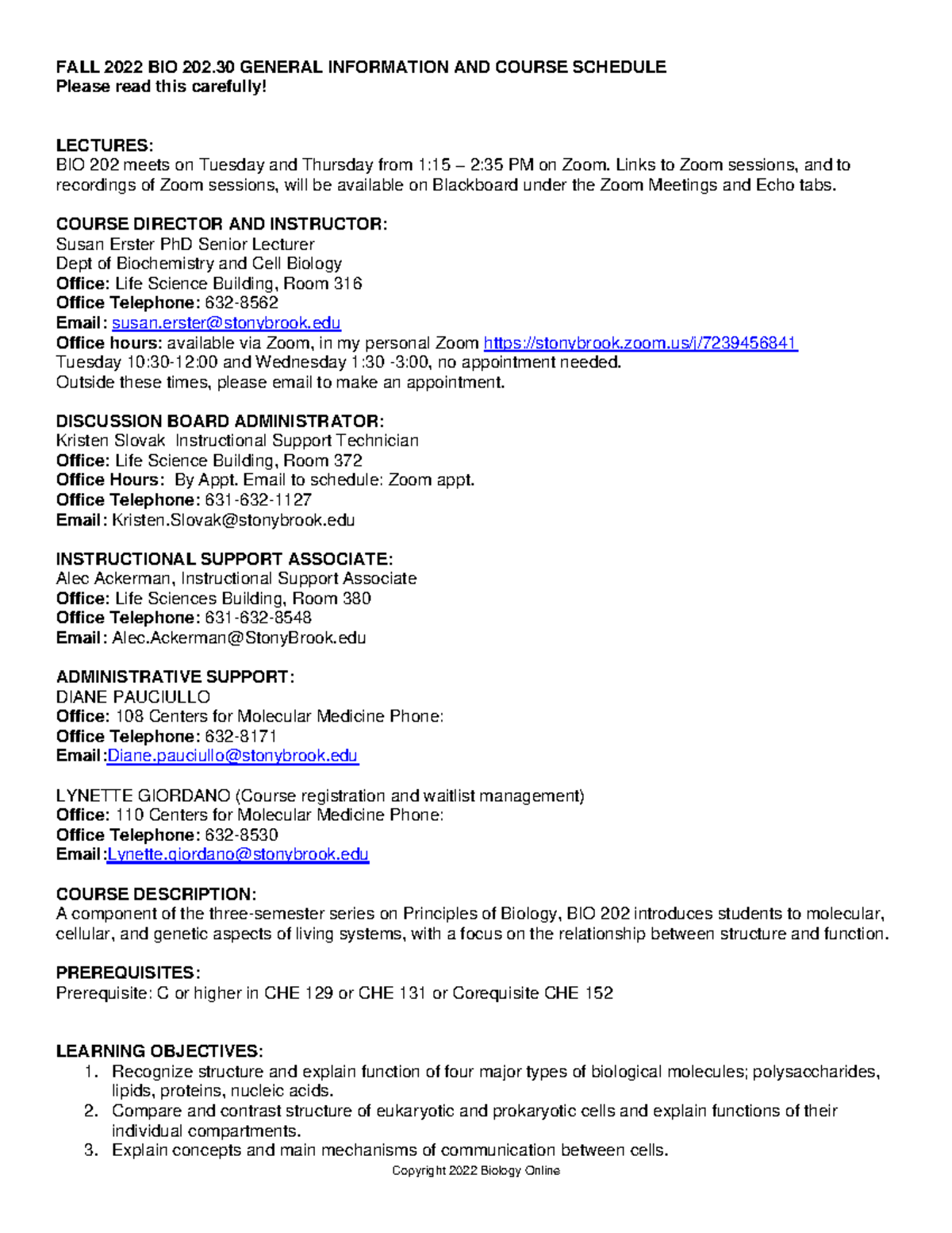BIO202 Syllabus Fall2022(1)-5 - FALL 2022 BIO 202 GENERAL INFORMATION ...