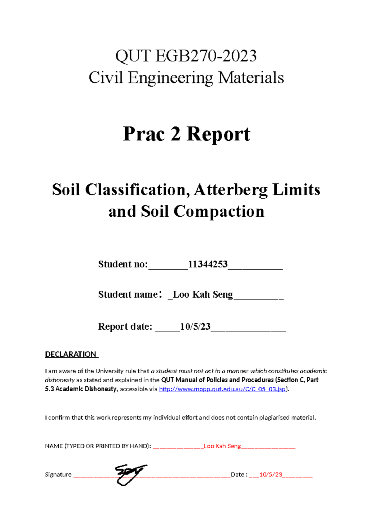 EGB 270 Assesment 1b n11344253 - QUT EGB270- Civil Engineering ...