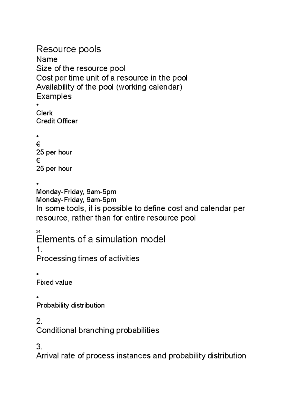 ITM415 - 9 - Notes - Resource pools Name Size of the resource pool Cost ...