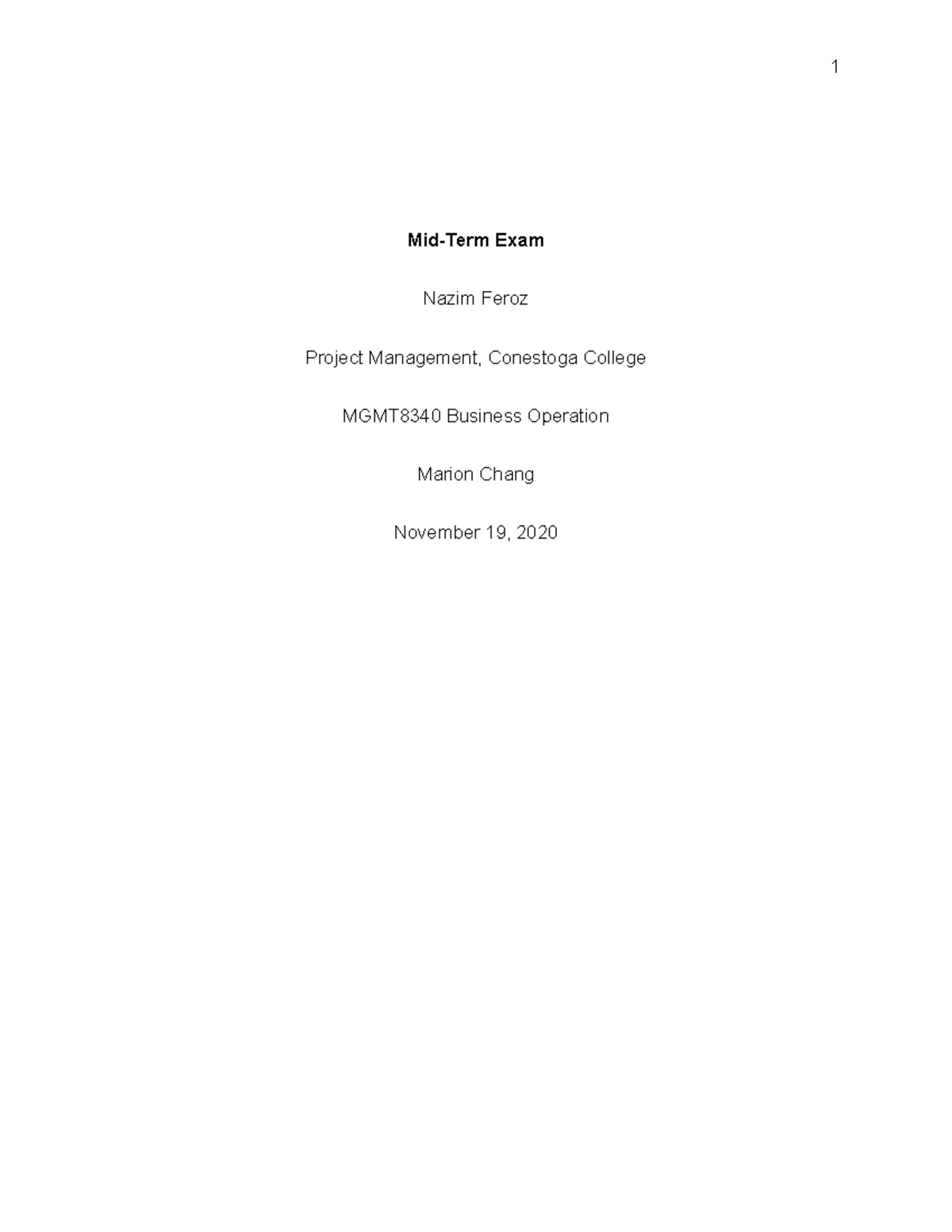 Assignment - Midterm exam - Mid-Term Exam Nazim Feroz Project ...