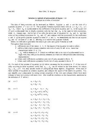 Quad - great - Fall 2002 Math 250A, G. Bergman quad., p. Quadratic Reciprocity developed from ...