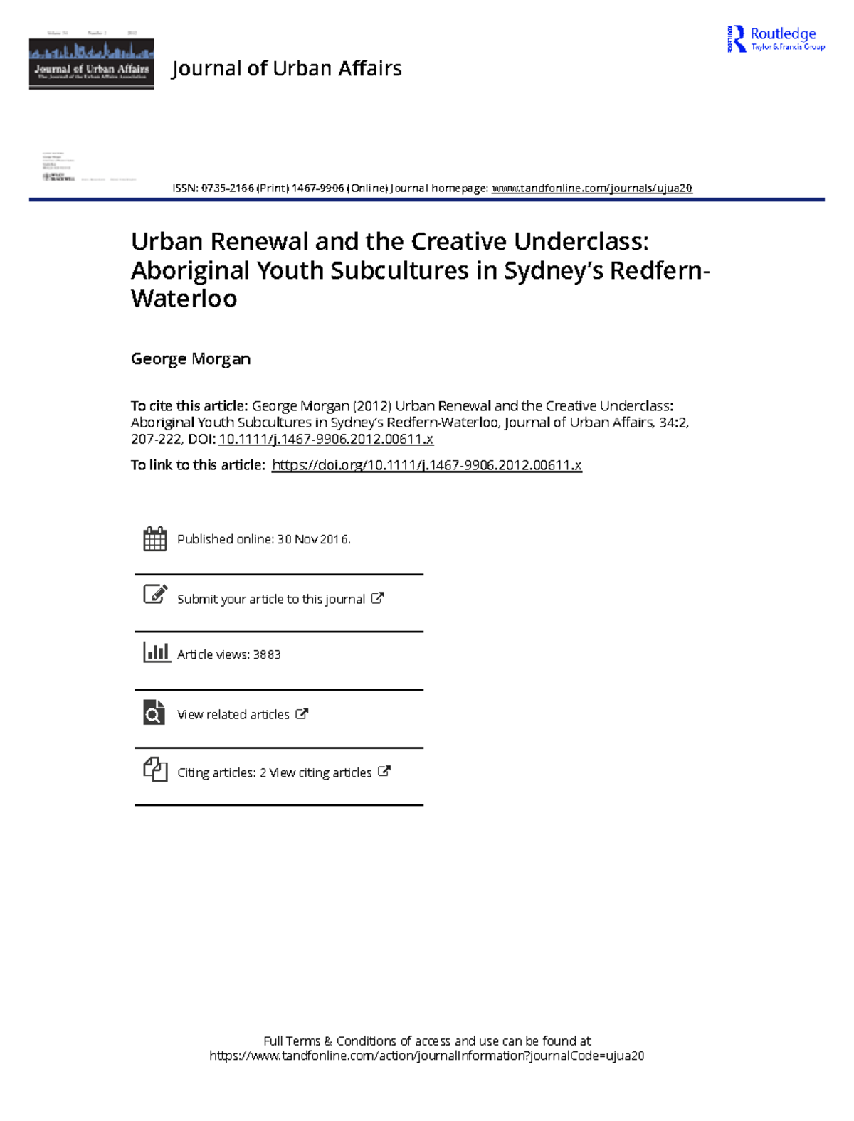 Urban Renewal and the Creative Underclass Aboriginal Youth Subcultures ...