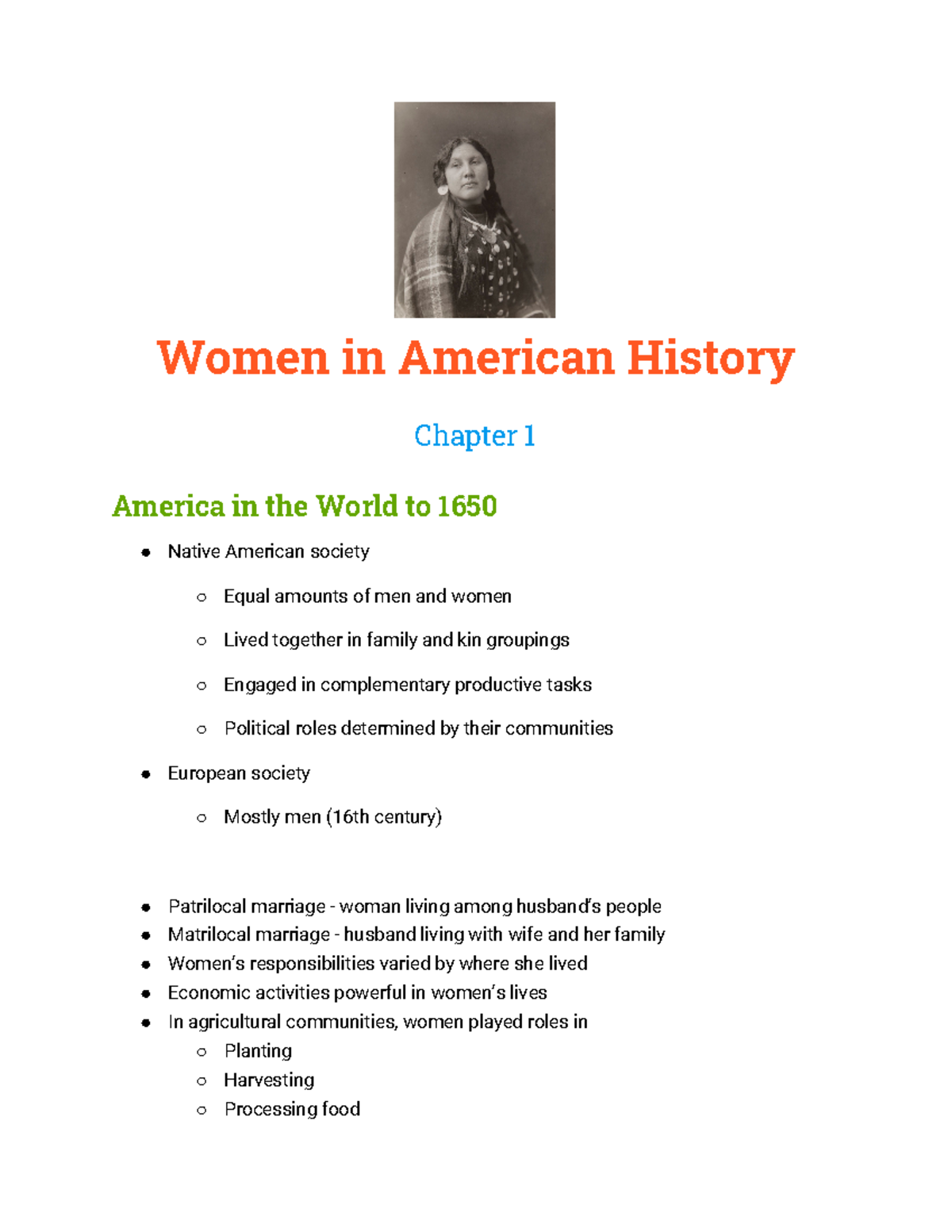 Women USA Hist Ch 1 - Women in American History Chapter 1 America in ...